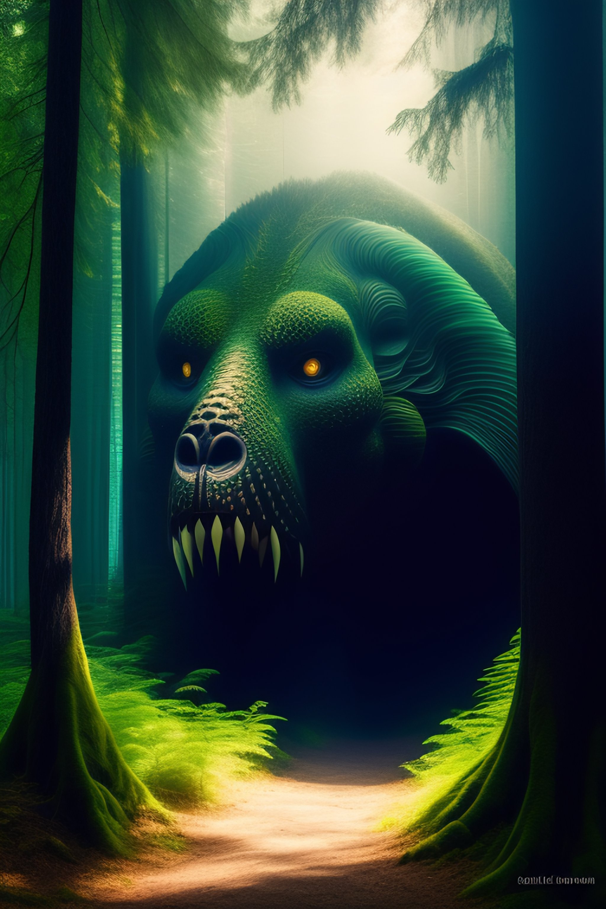 Lexica - The creature that lurks in the woods, scary, fine art, intricate