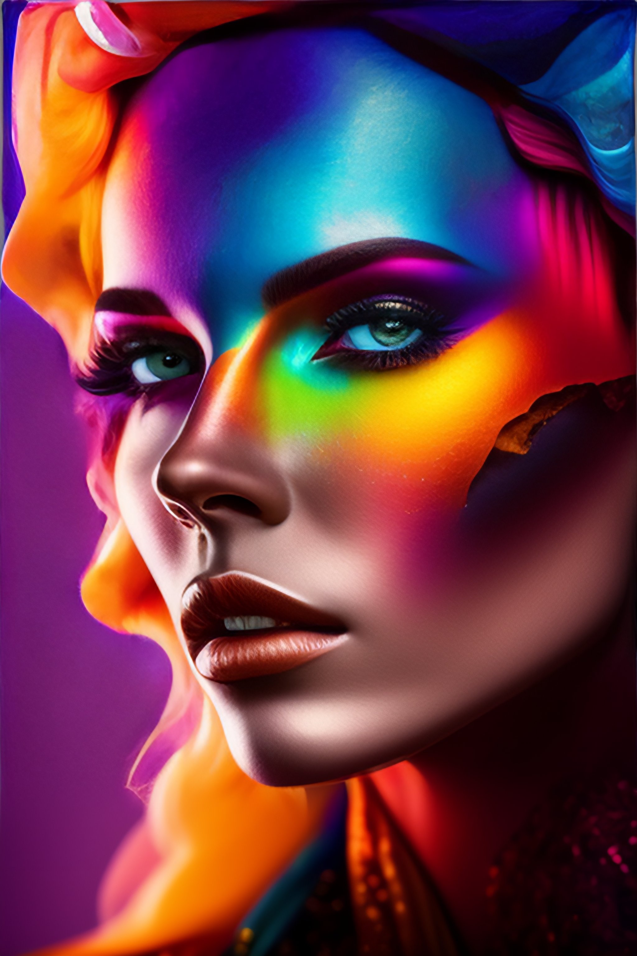 Lexica - A frightening beautiful young woman, estatic, multicolored ...