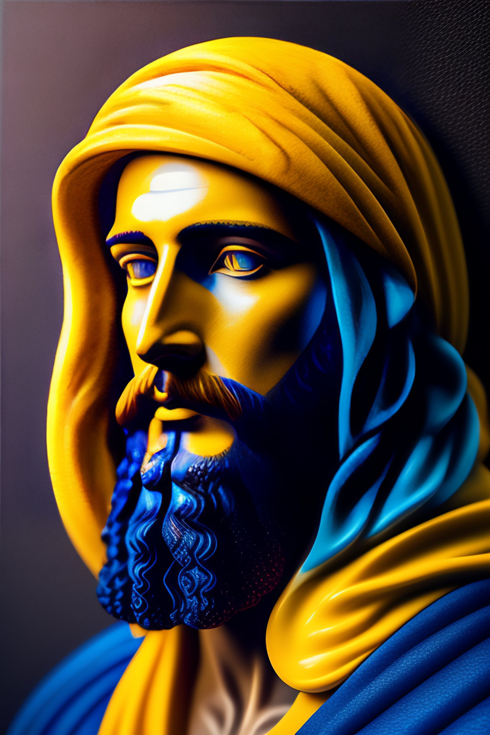 Lexica - A portrait of Jesus blue and yellow manl, highly detailed ...