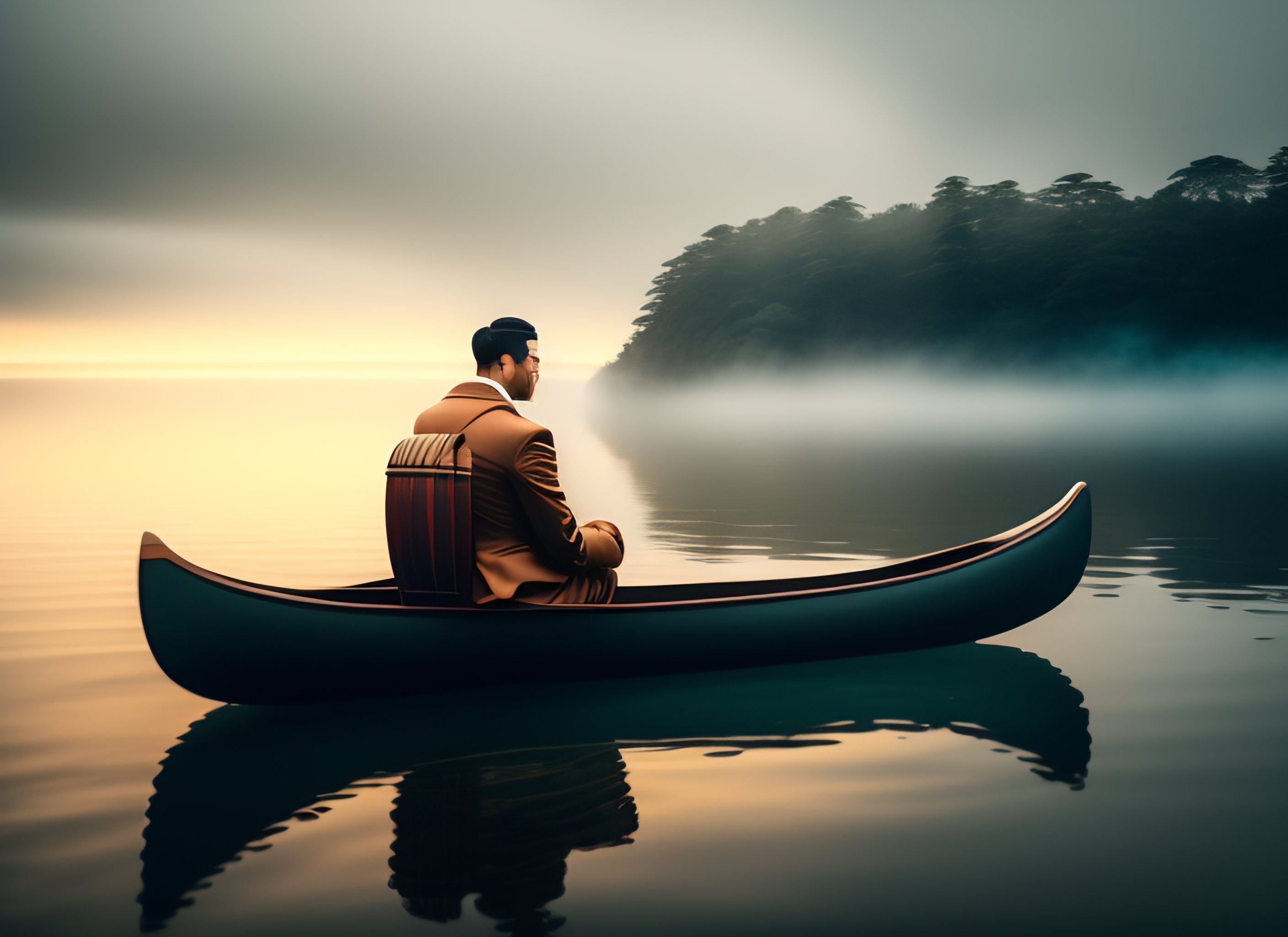 Lexica - A man on a suit sitting on a canoe, traditional japanese ...