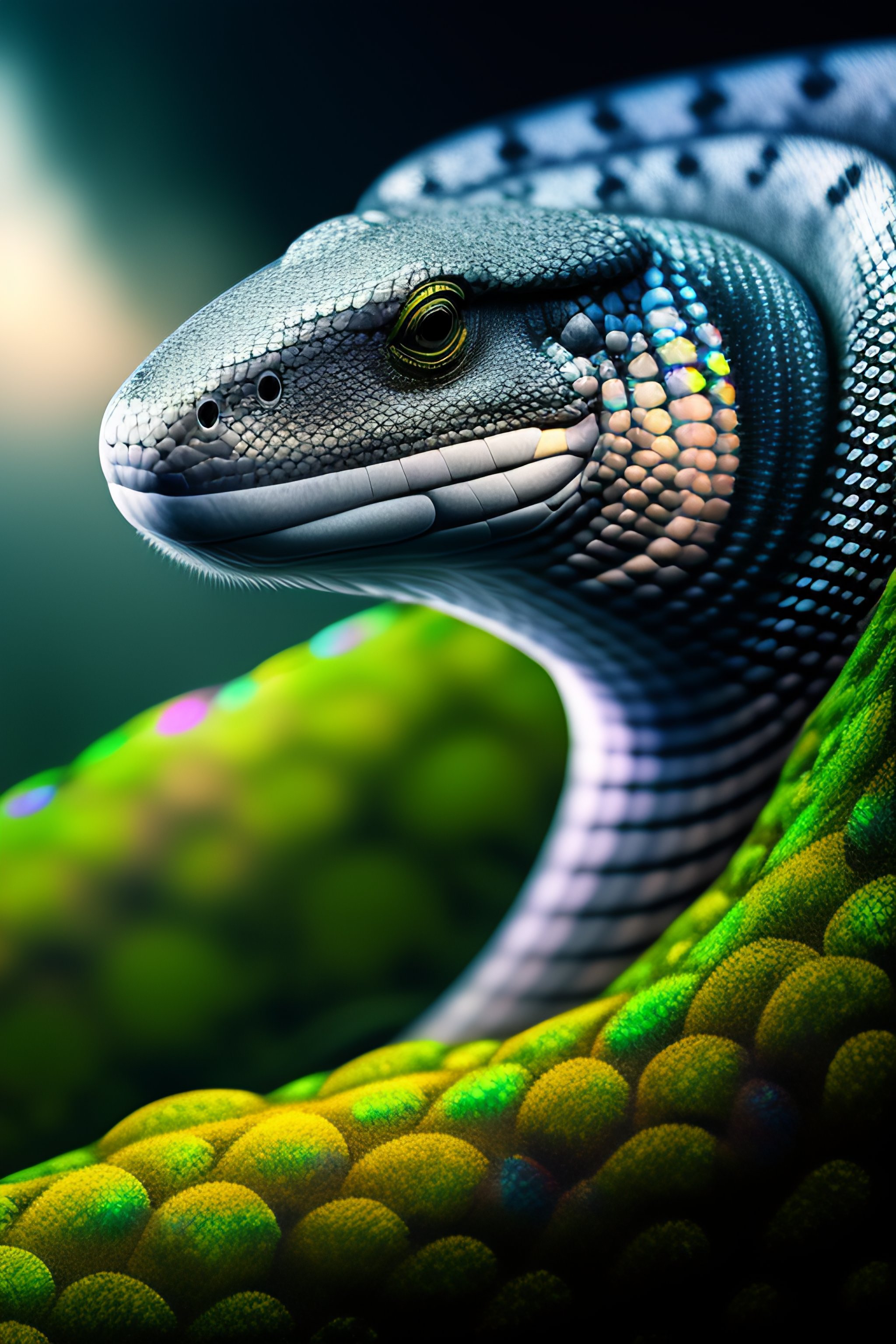 Lexica - ((gray snake with rainbow scales around its eyes and head ...