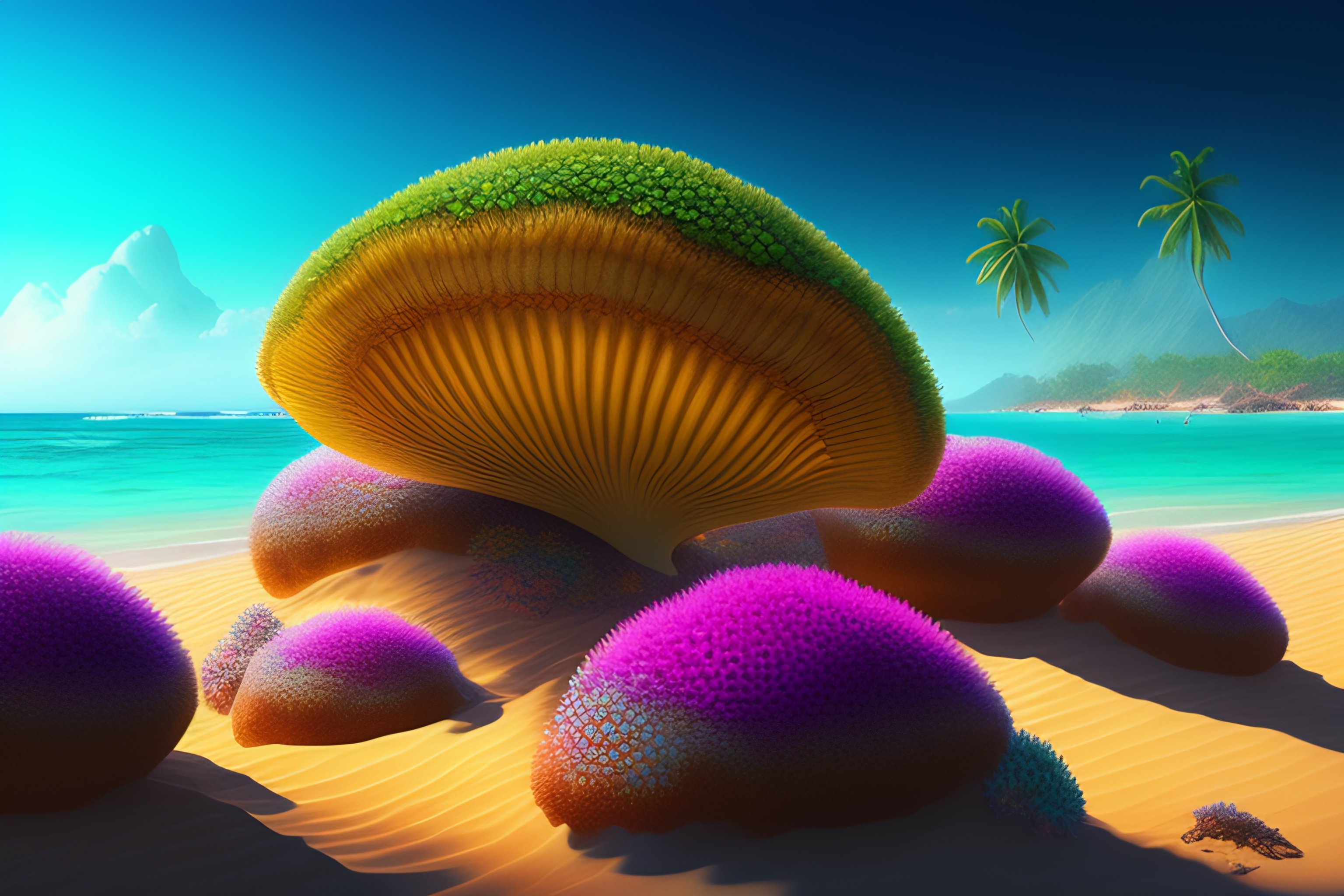 Lexica - Giant shells clams monsters on tropical beach sand with ...