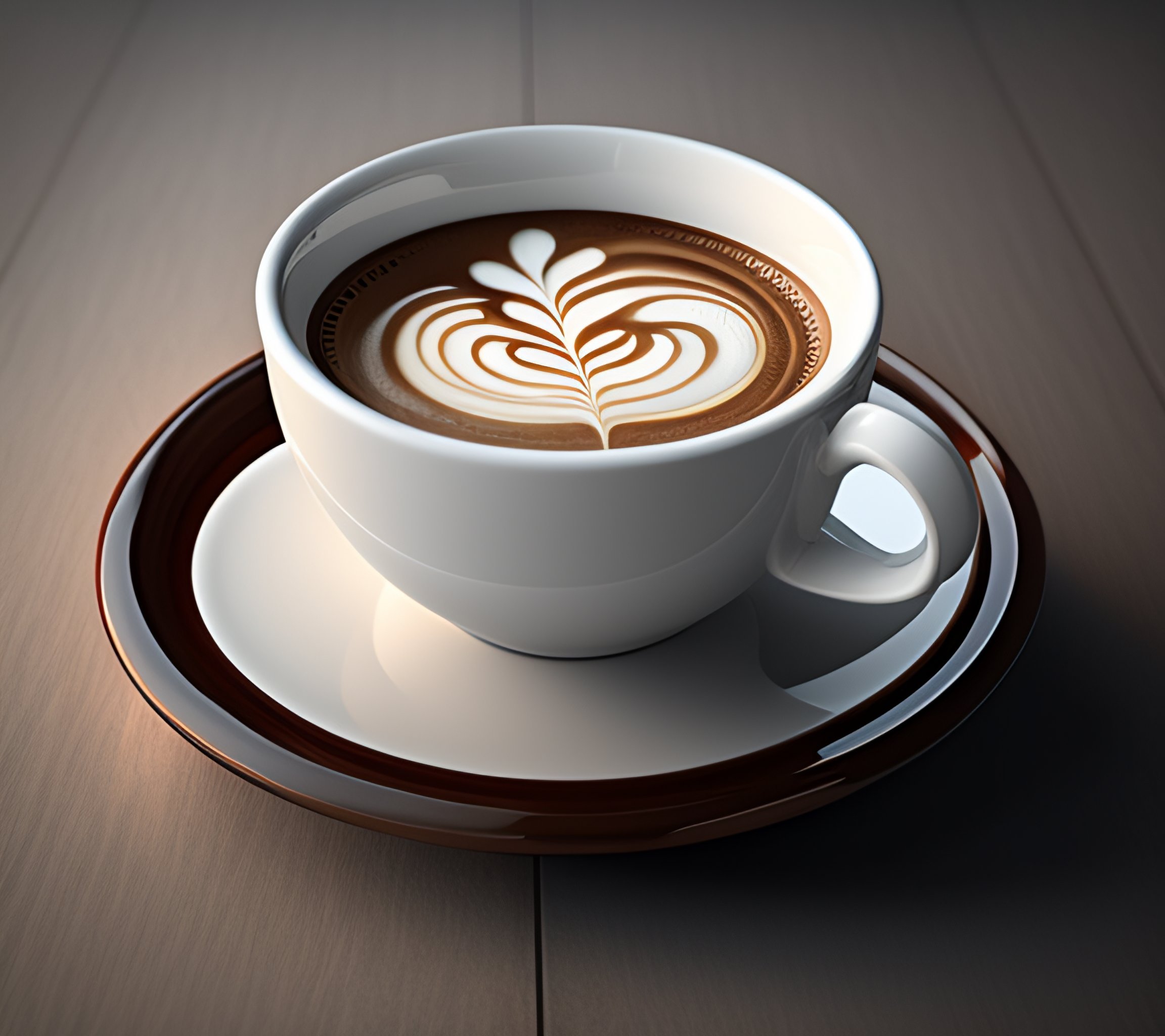 Lexica - Single latte cup on a table, on a plate, with a white ...