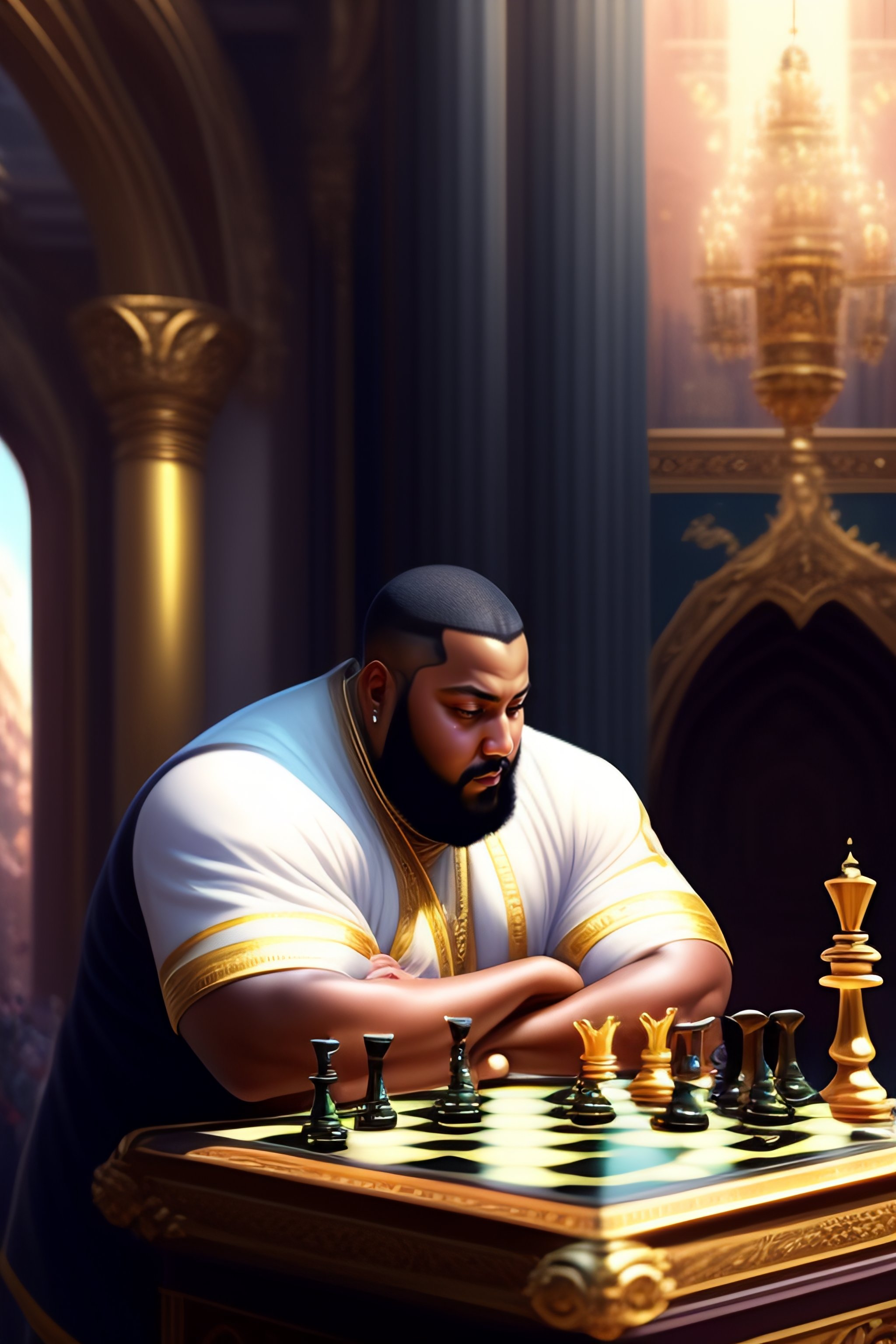 Lexica - Full body, front view, DJ Khaled playing chess, old ...