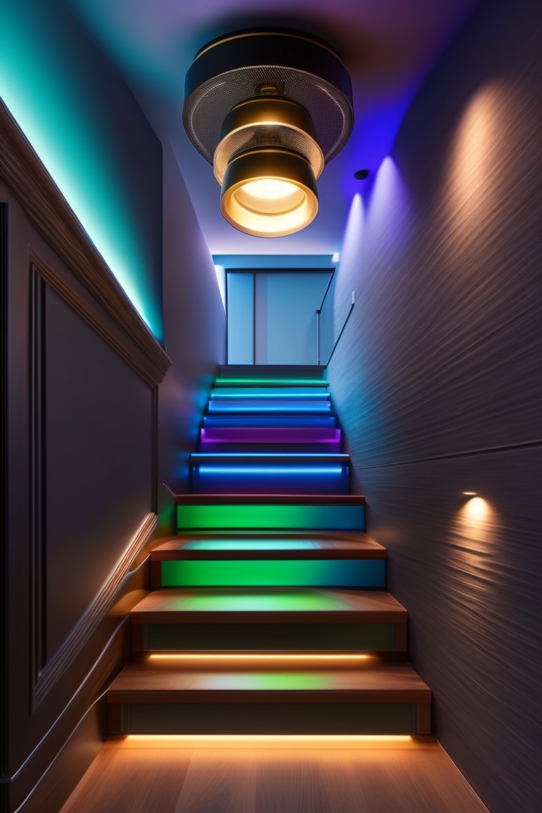 Lexica - Rgb leds, staircase with too many light fixtures, circle light ...
