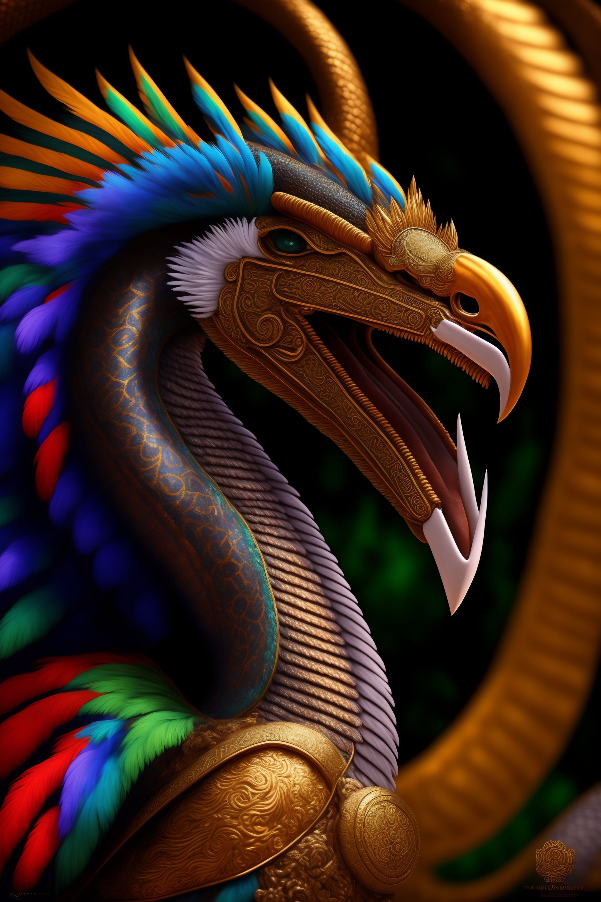Lexica - Digital painting of quetzalcoatl, mayan feathered serpent god ...