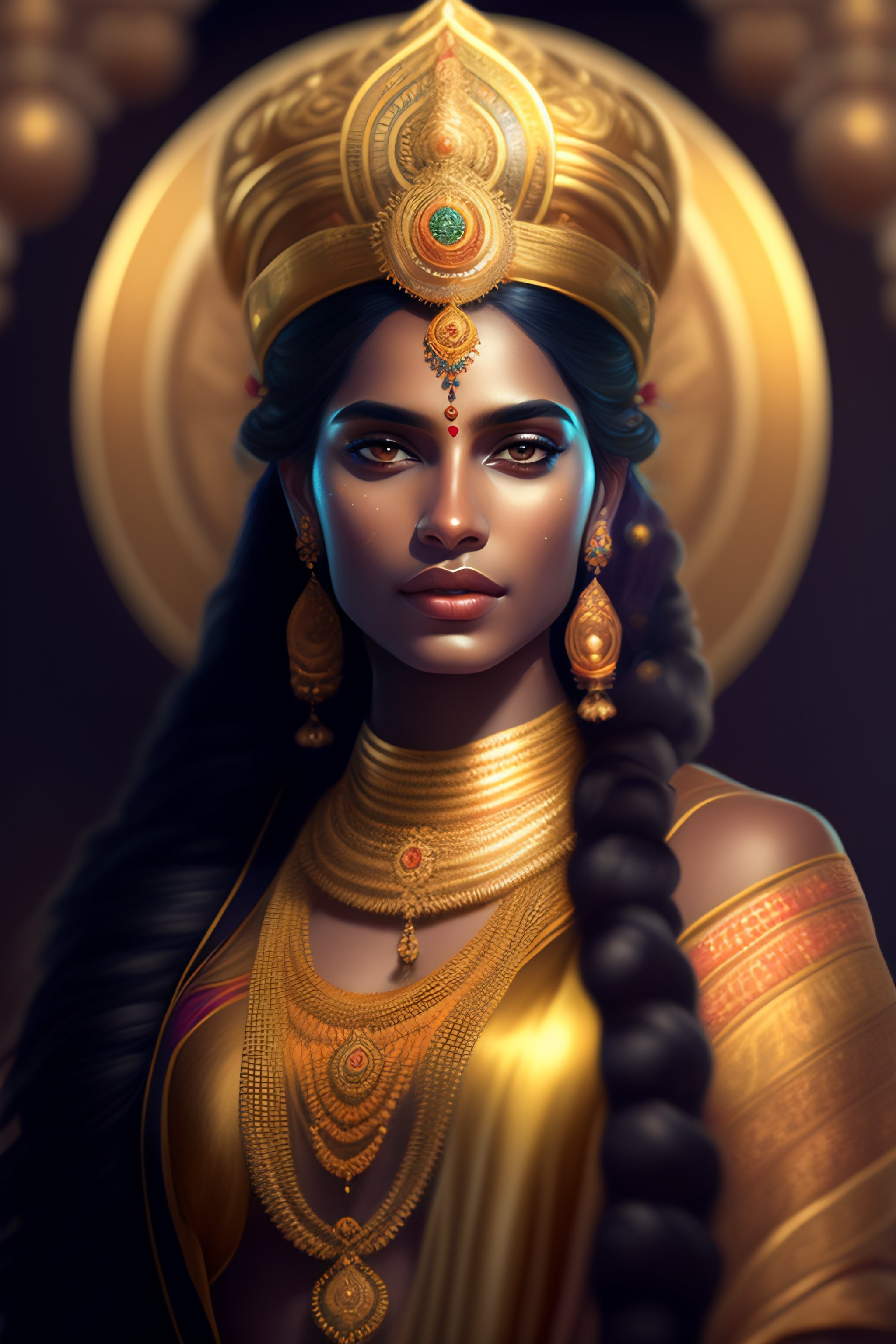 Lexica - Portrait of beautiful hindu godess wearing Highly ornamented ...