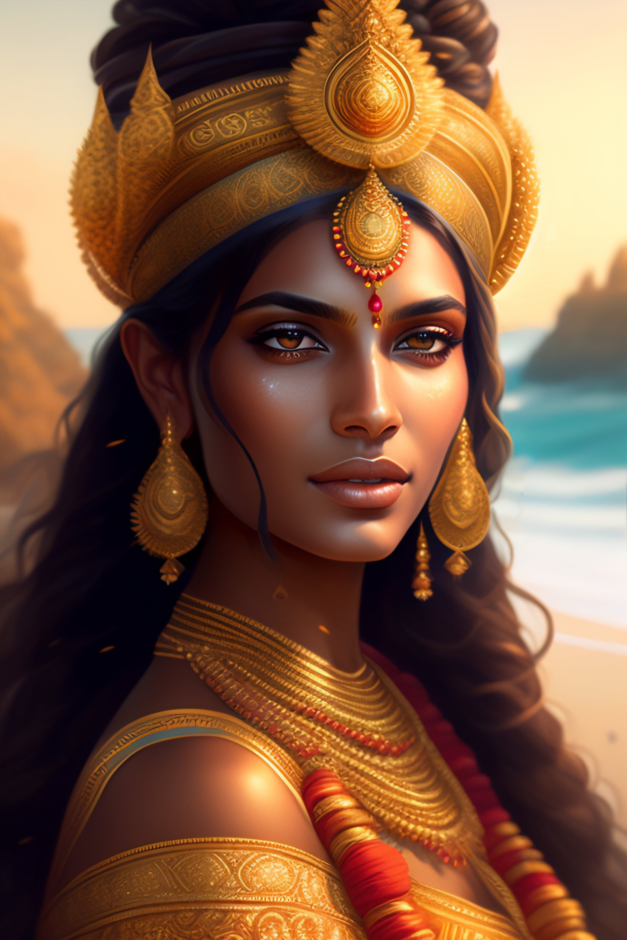 Lexica - Portrait of beautiful hindu godess wearing Highly ornamented ...