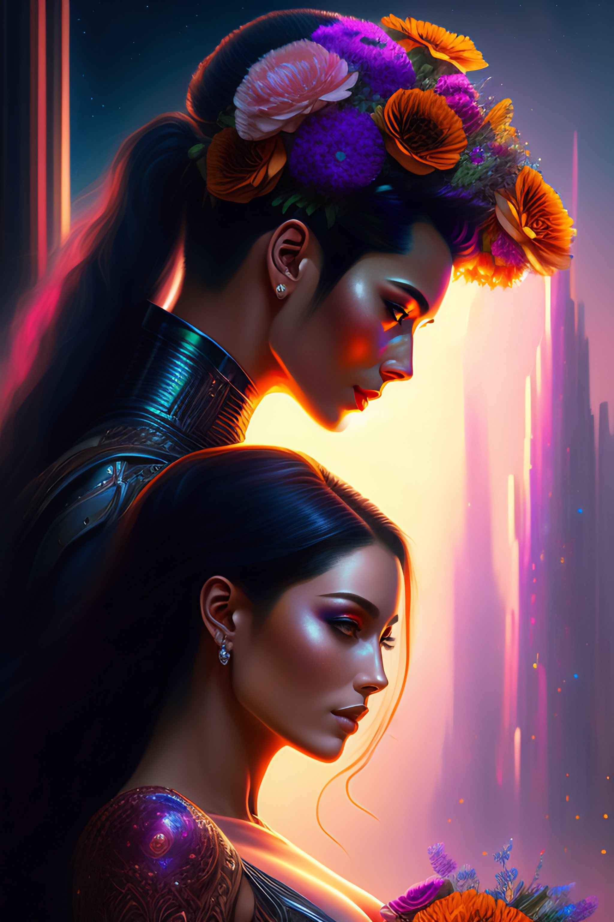 Lexica - An android man gives a bouquet of flowers to a beautiful human ...