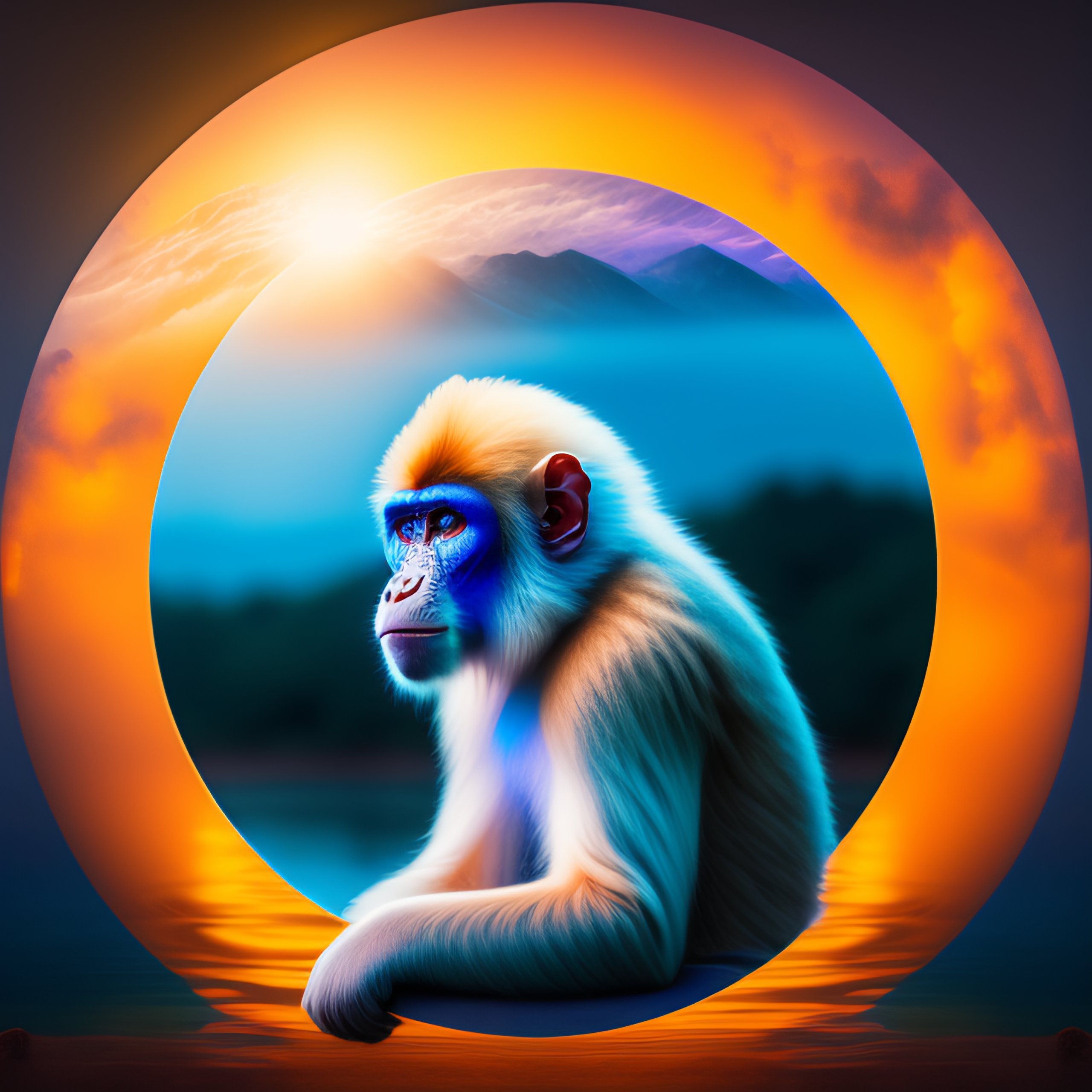 Lexica - Young white monkey with blue skin, facing the wiever, in a ...