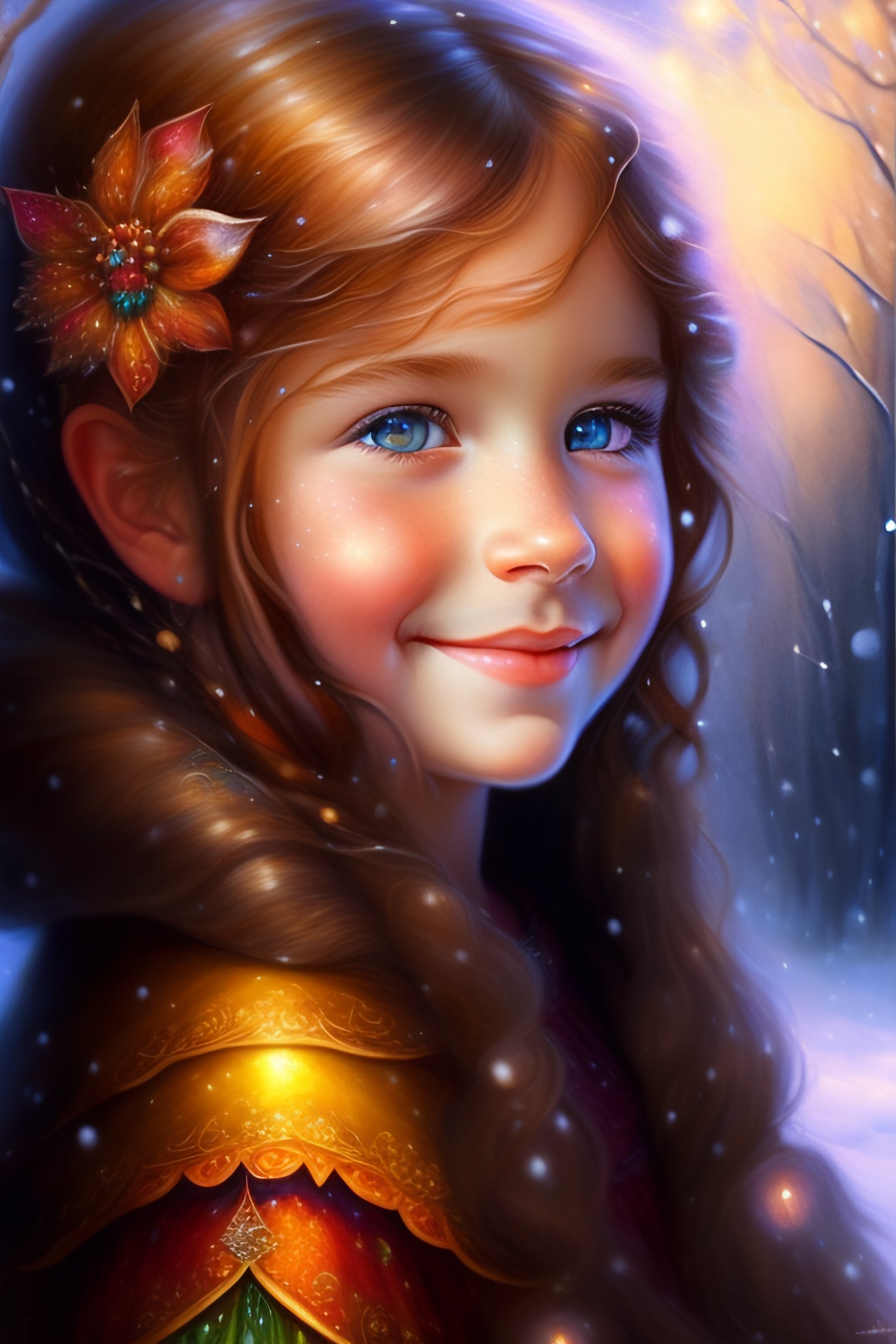 Lexica - : A little girl fairy, with a michievous face, big wide ...
