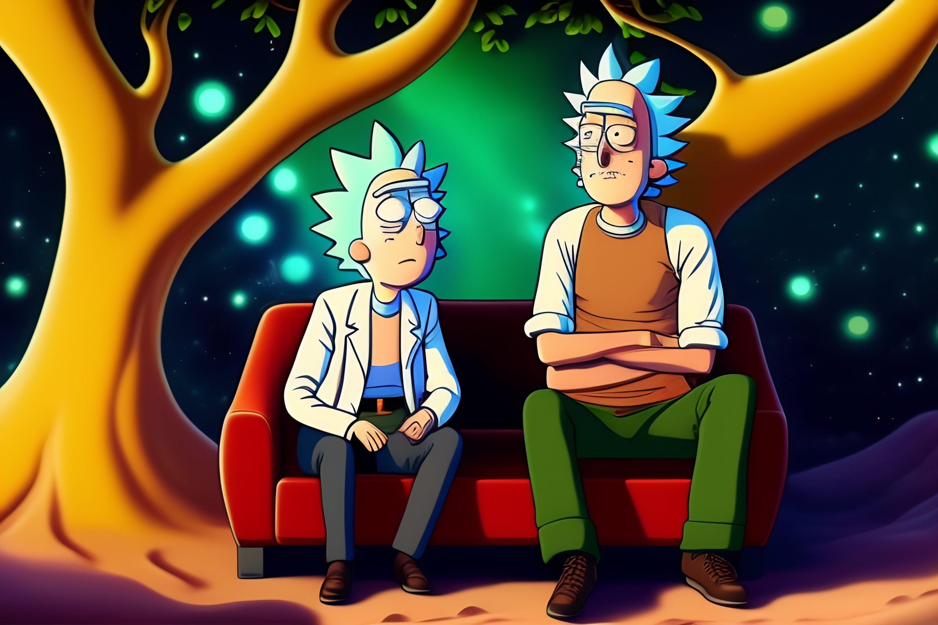 Lexica - Rick and morty sitting in the tree in picaso style