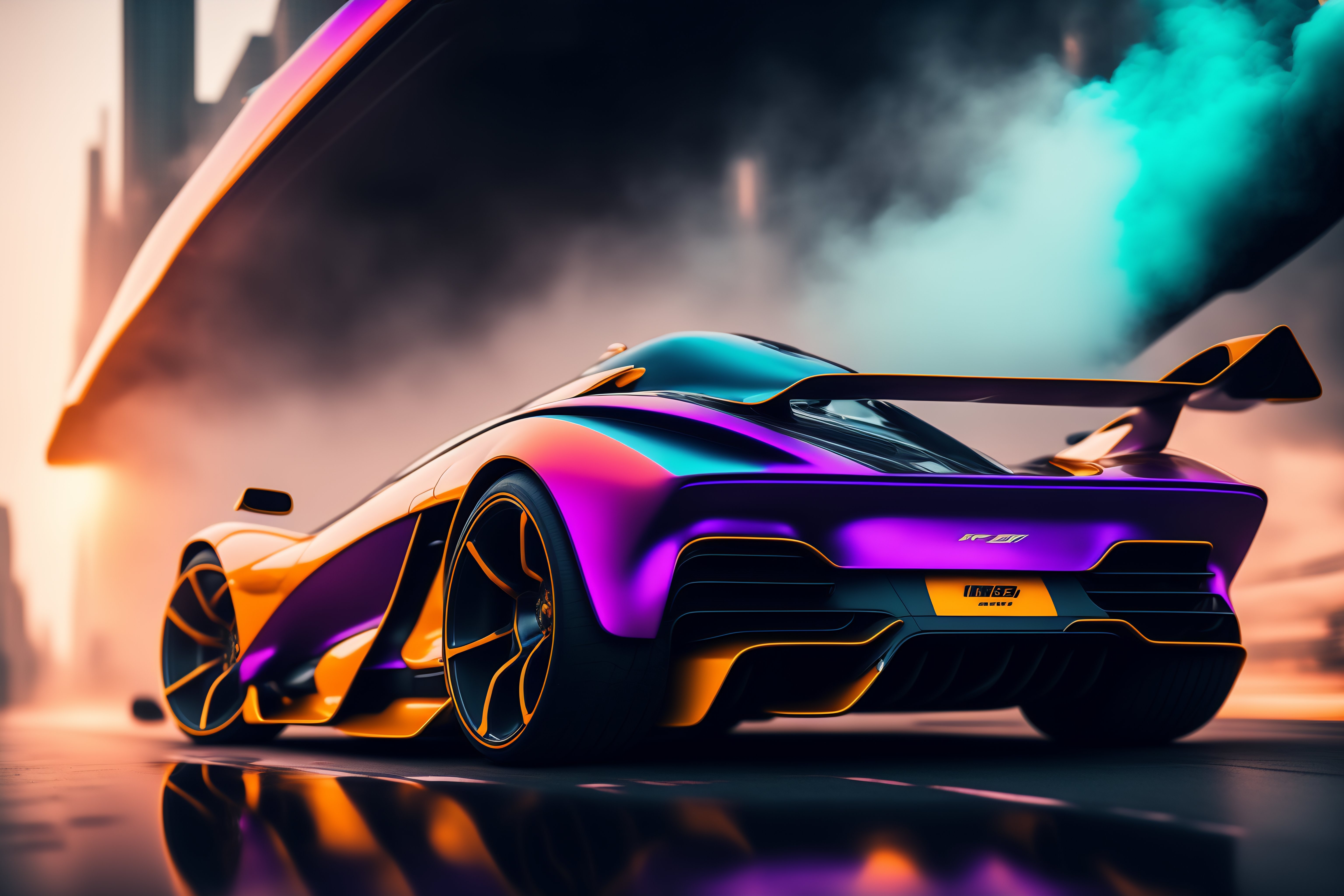 Lexica - Hypercars cyberpunk, muted colors ,swirling color smokes ...