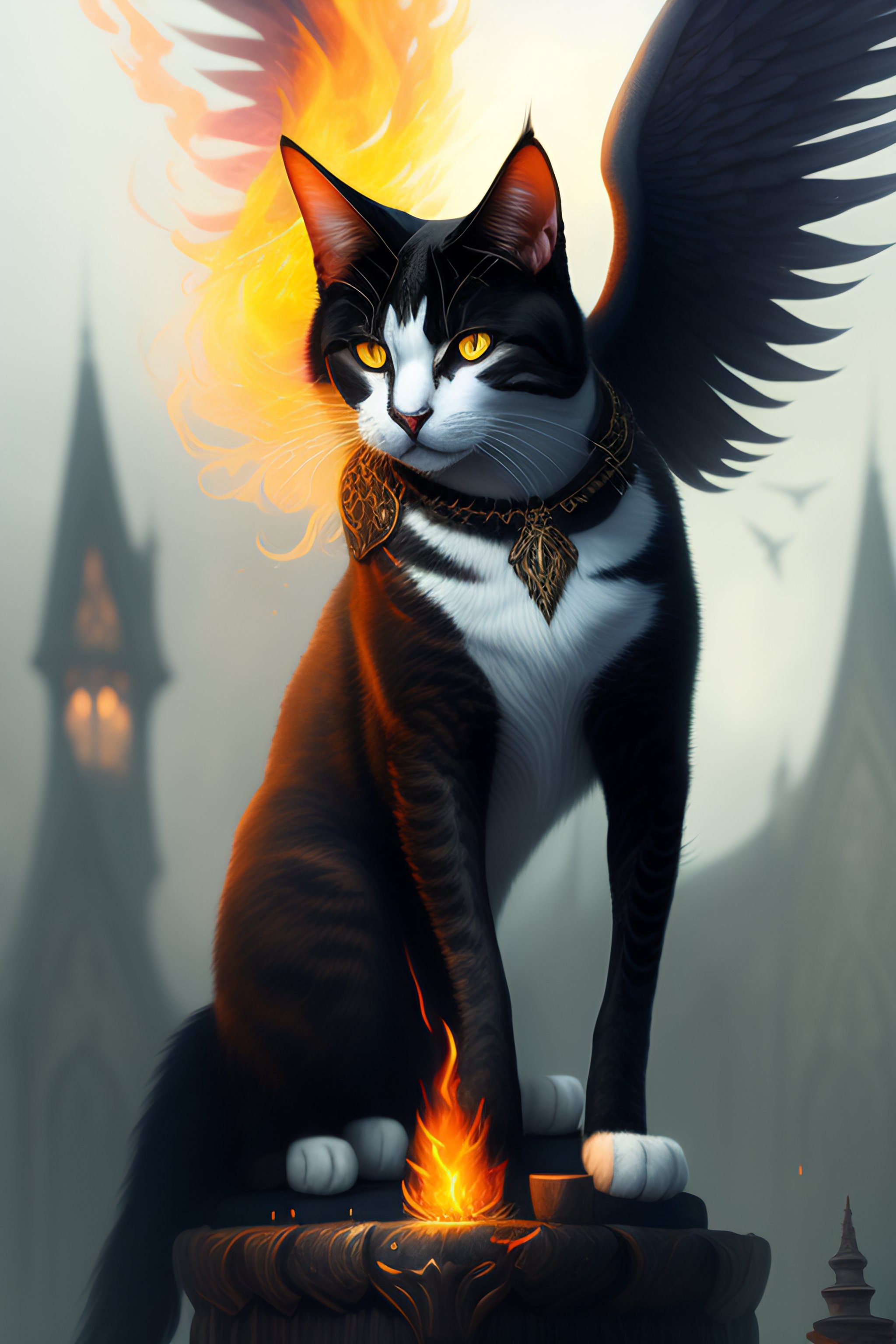 Lexica - A detailed full body portrait of a witch demon tabby white cat ...