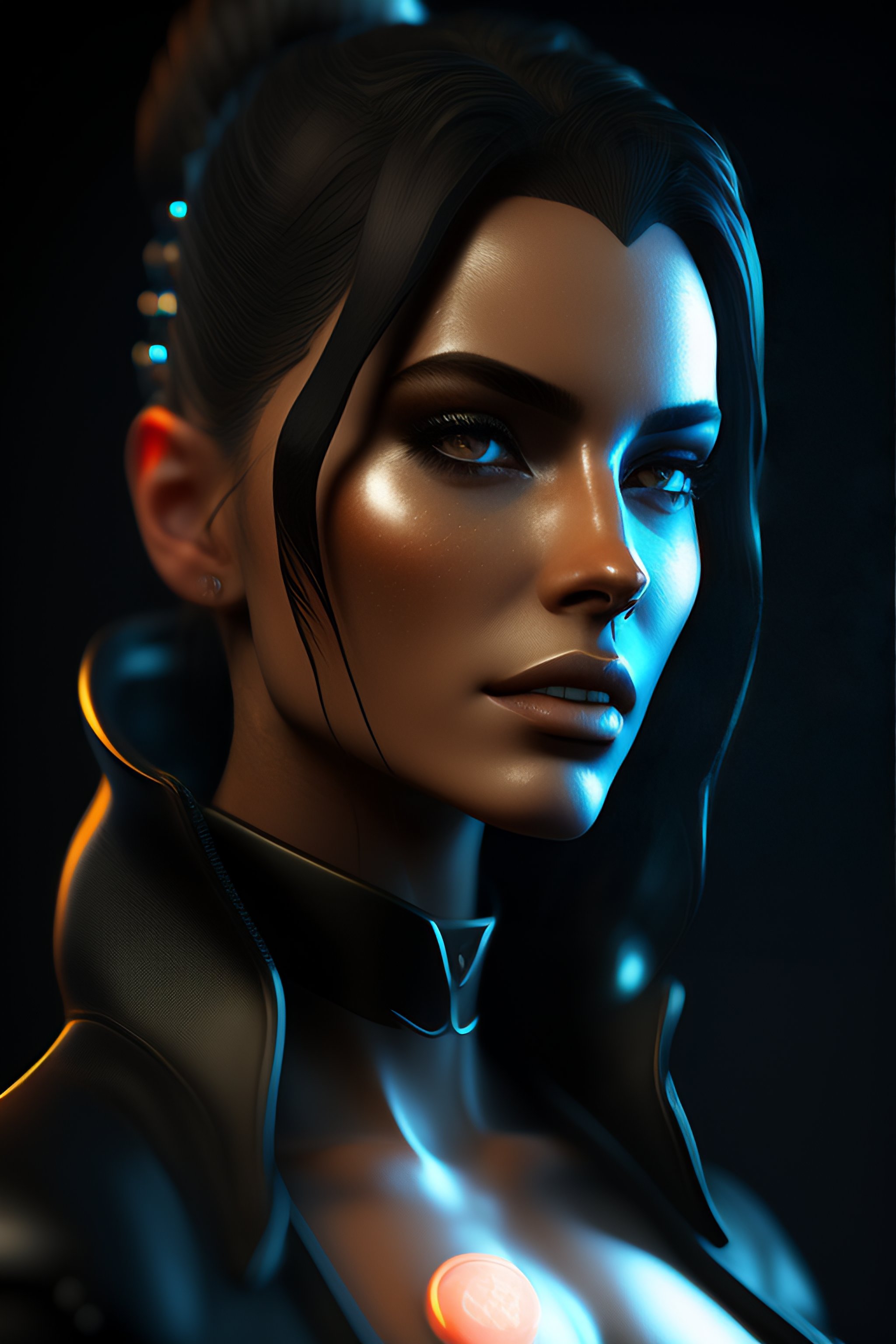 Lexica - A cyberpunk girl made with black stone and lights, sculpted ...