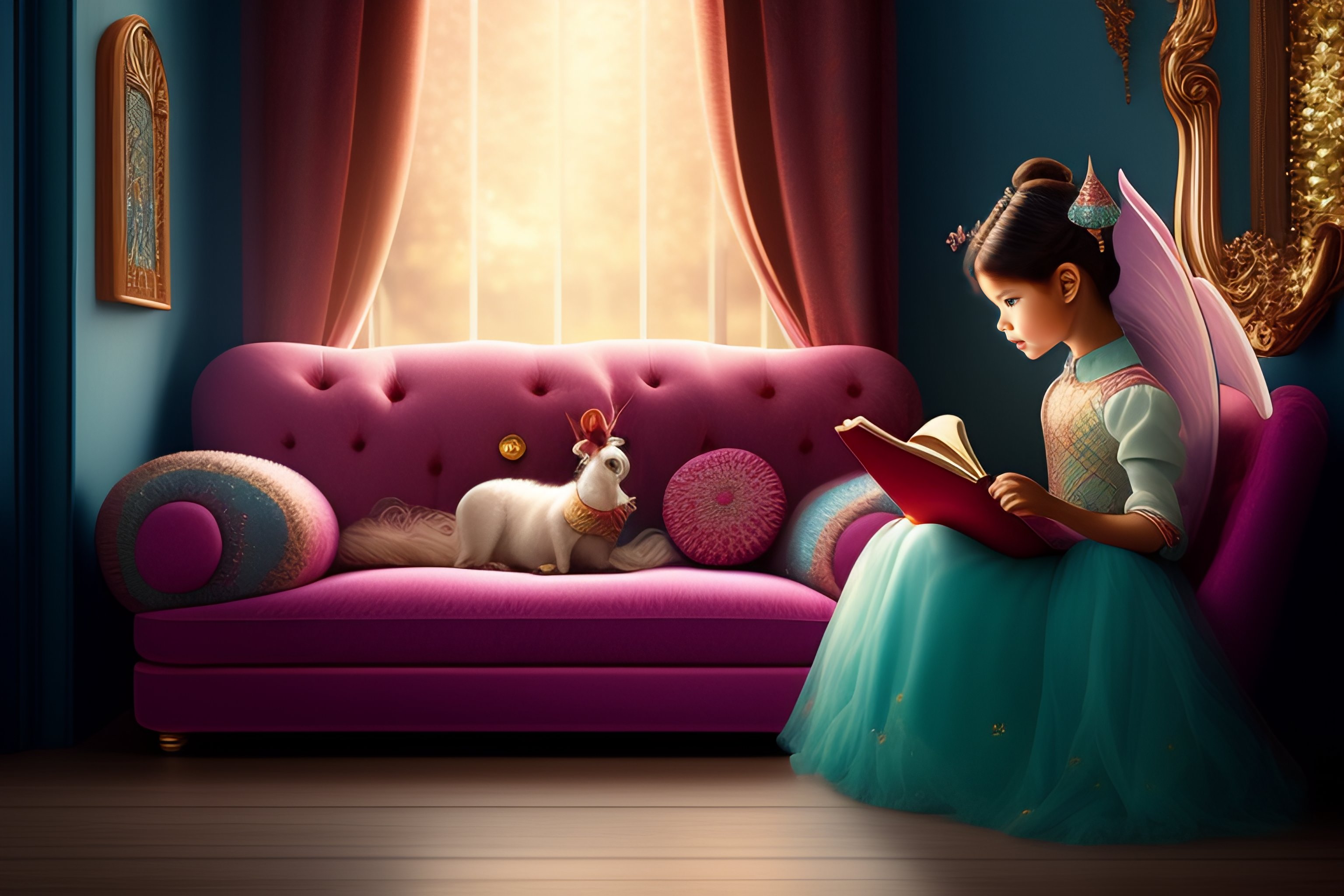 Lexica - Fairy ding ding in disney stile sitting on the sofa reading a book