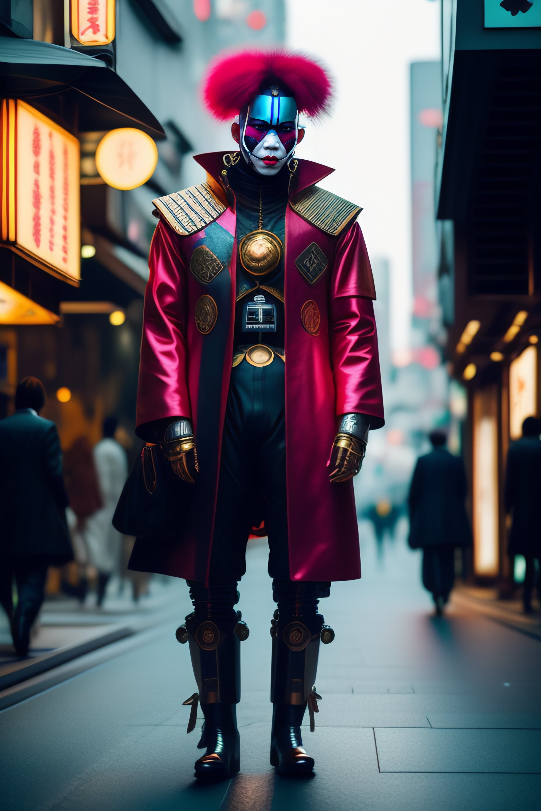 Lexica - Cyberpunk robot clown wandering through tokyo