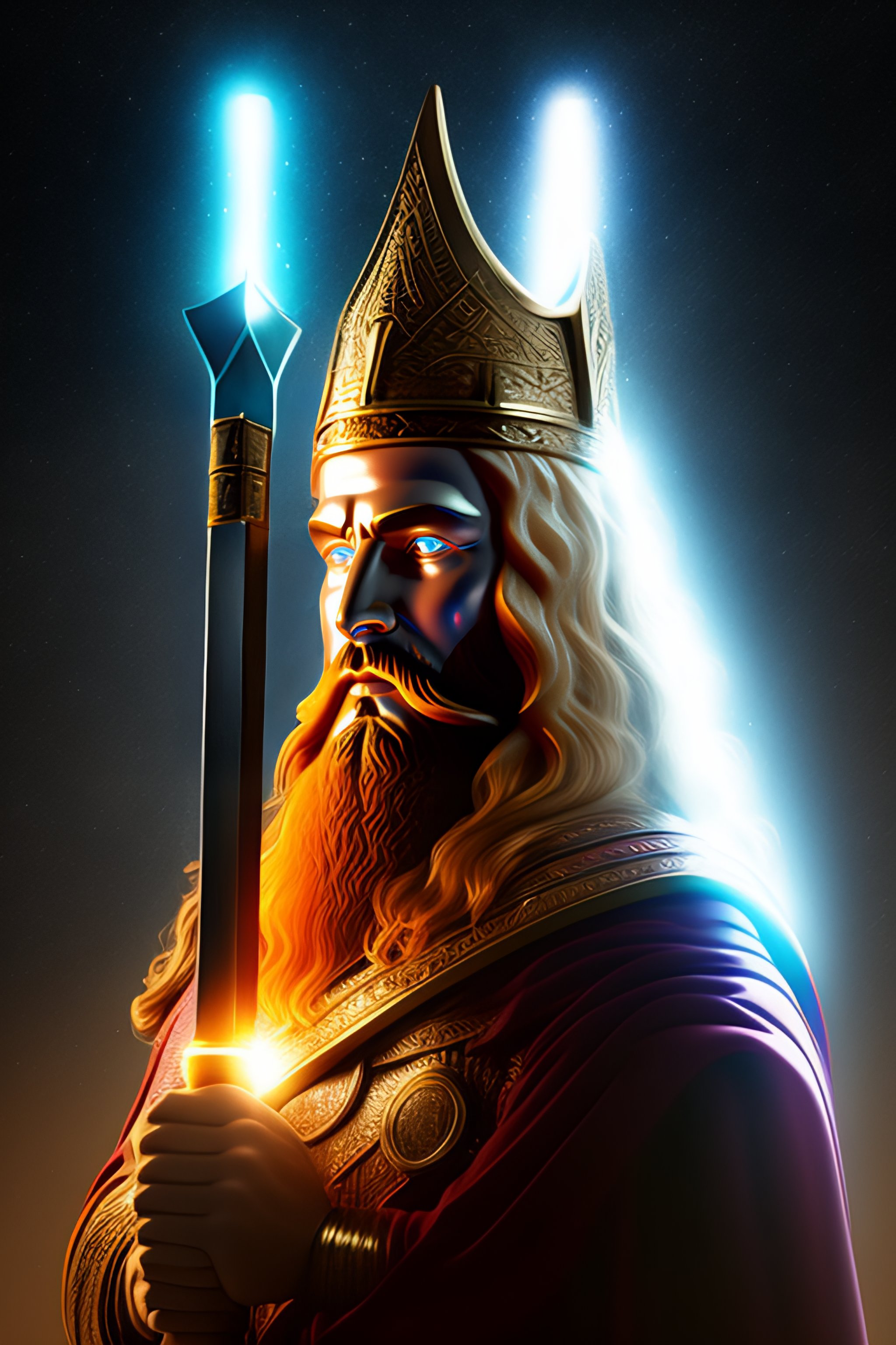 Lexica - 3D image of Thor Viking God with his hammer lightening