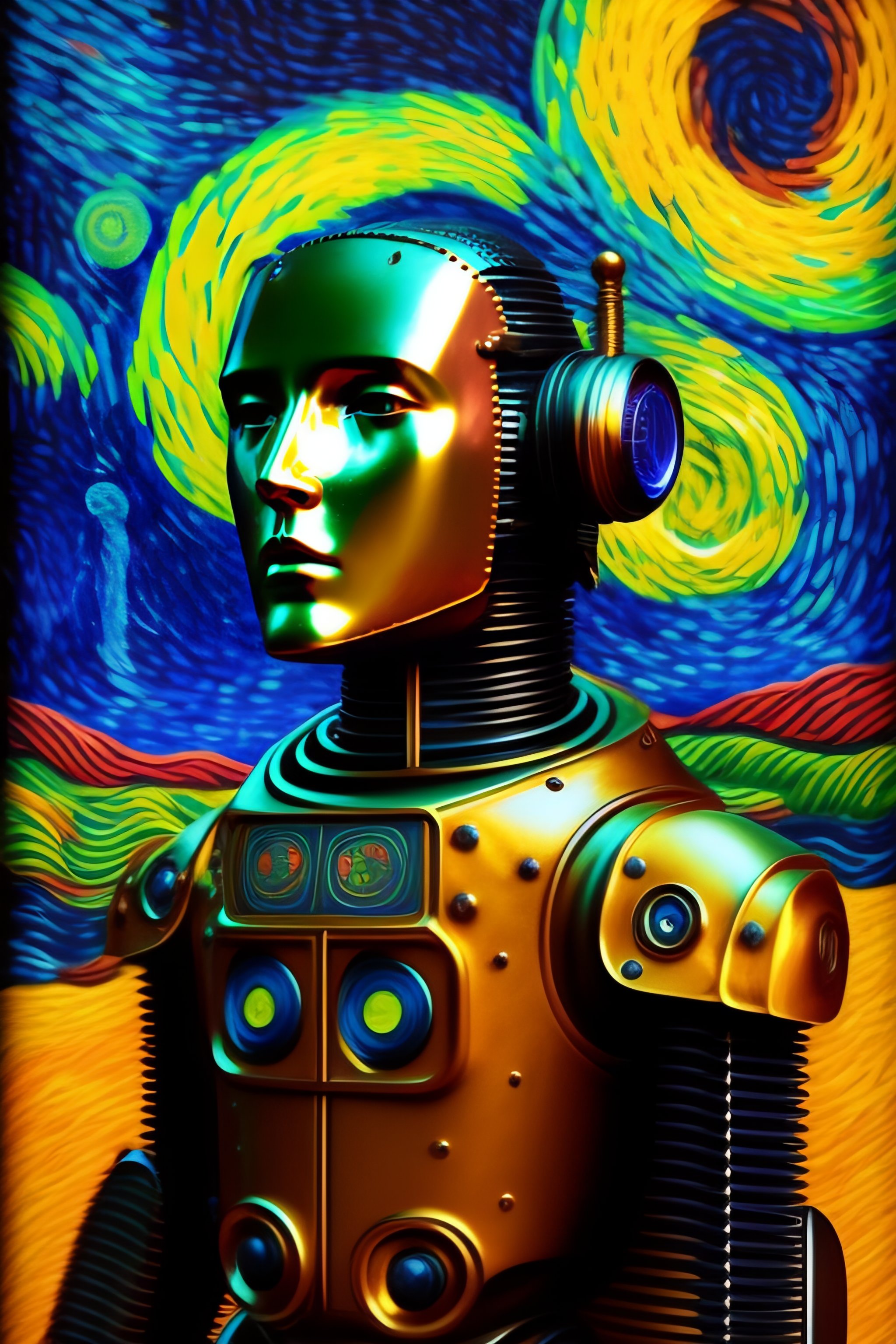 Lexica - A robot sadly, Van Gogh.