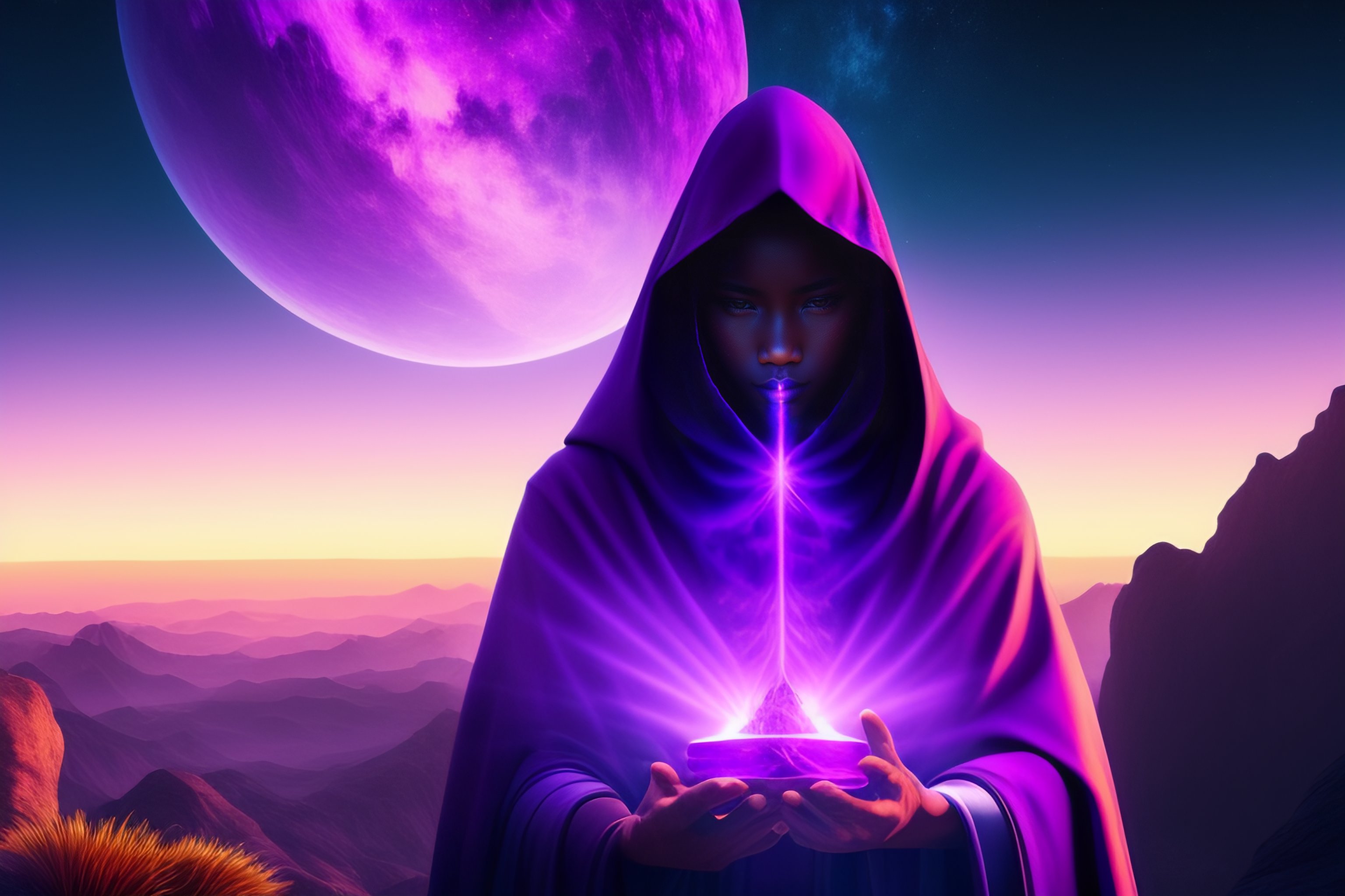 Lexica - An anime style purple cloaked wizard face unseen casting a ...