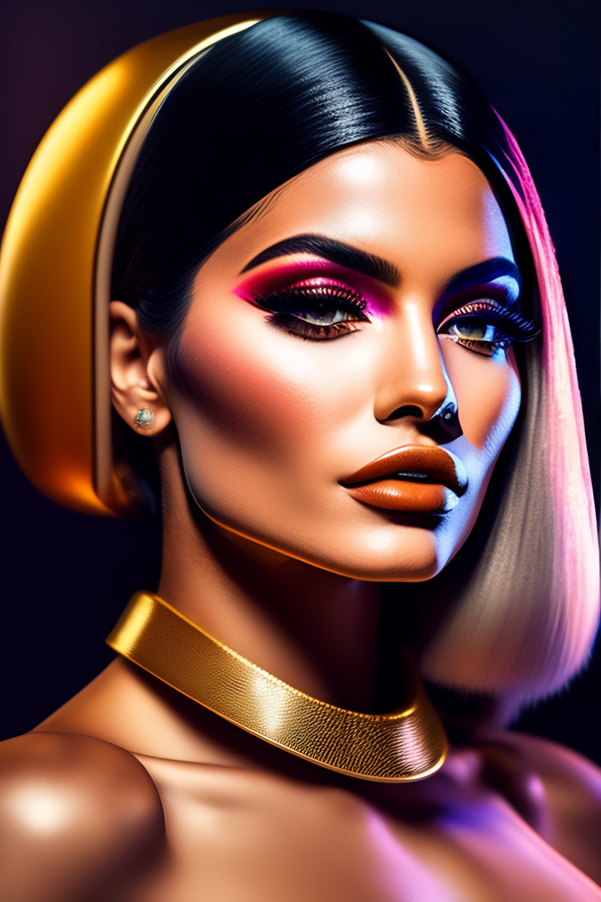 Lexica - Techno magic robot,kylie jenner, inflated lips, tiny nose ...