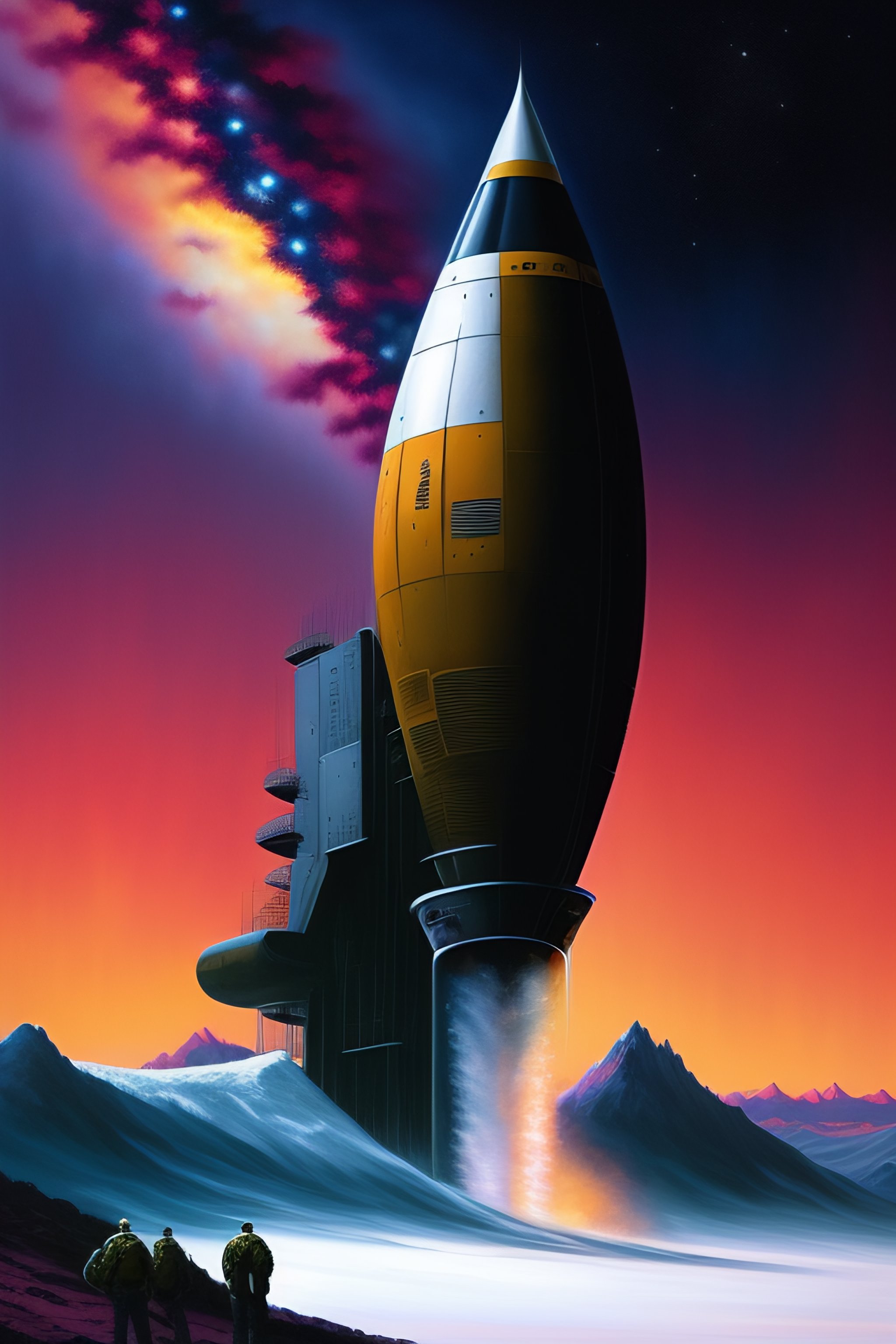 Lexica - Paint a sci fi doomsday rocket from the cold war era