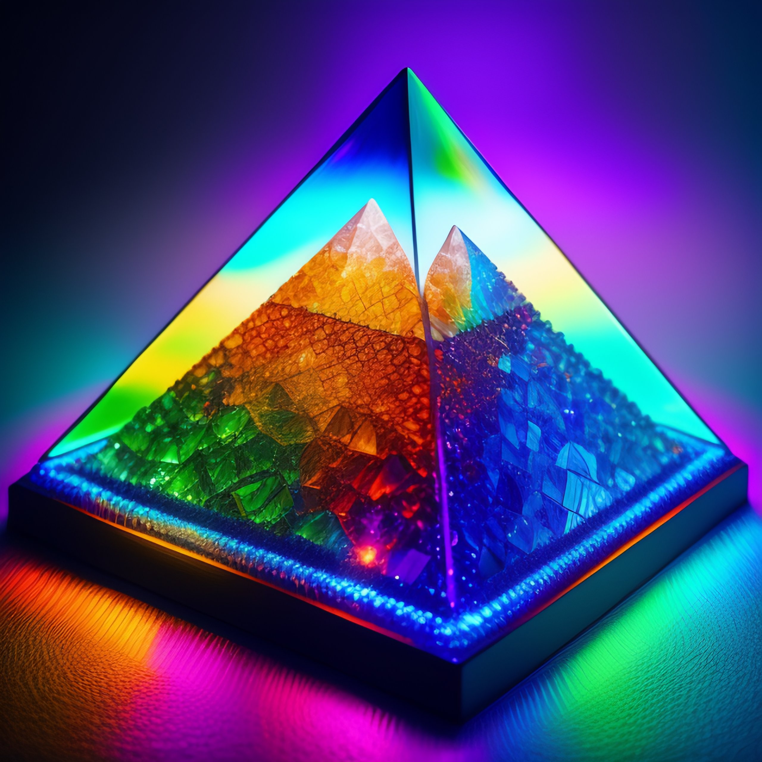 Lexica - Pyramid made of rainbow crystals, glass materials, fractal ...