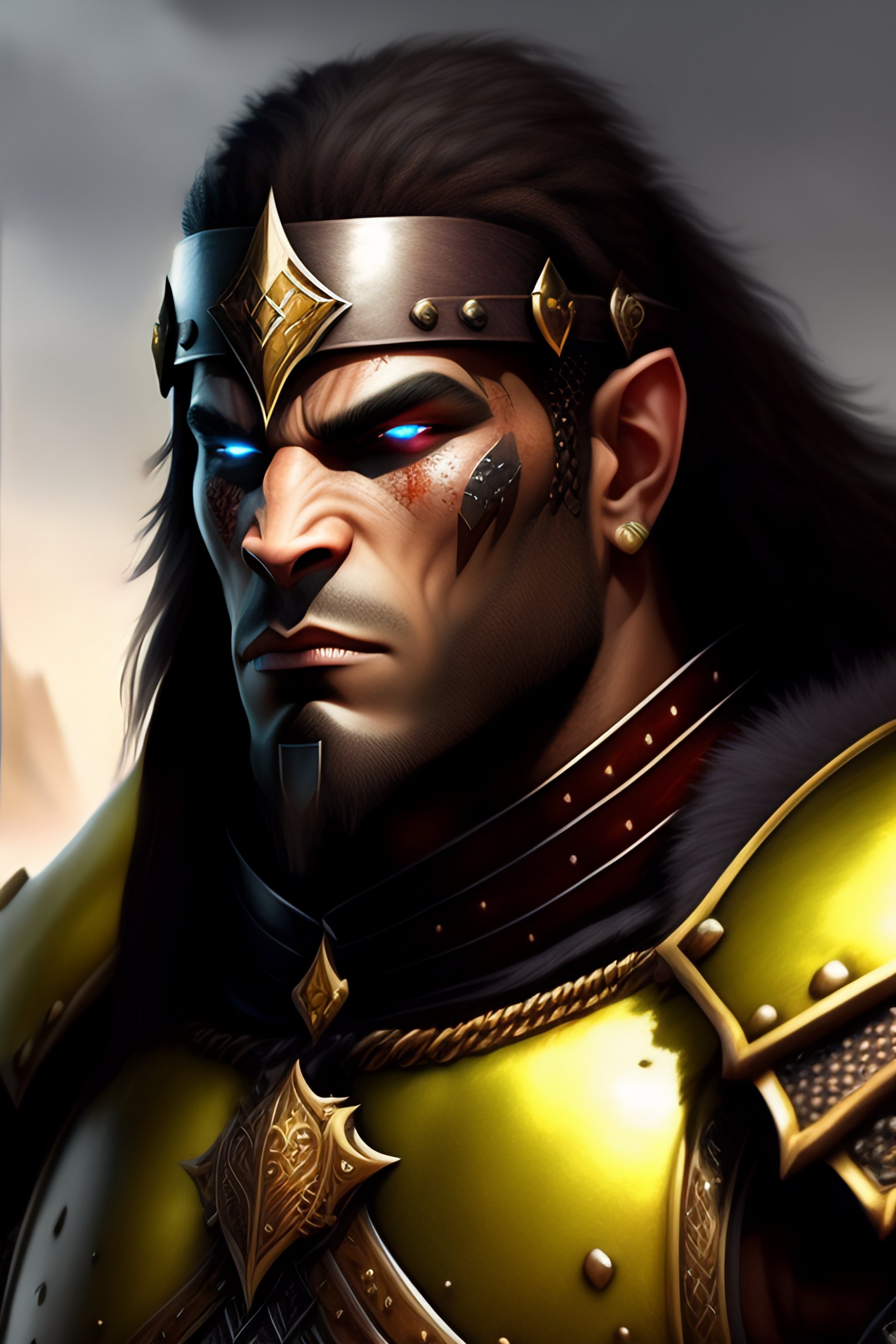 Lexica - Half Orcs male paladin, yellow eyes, chain mail