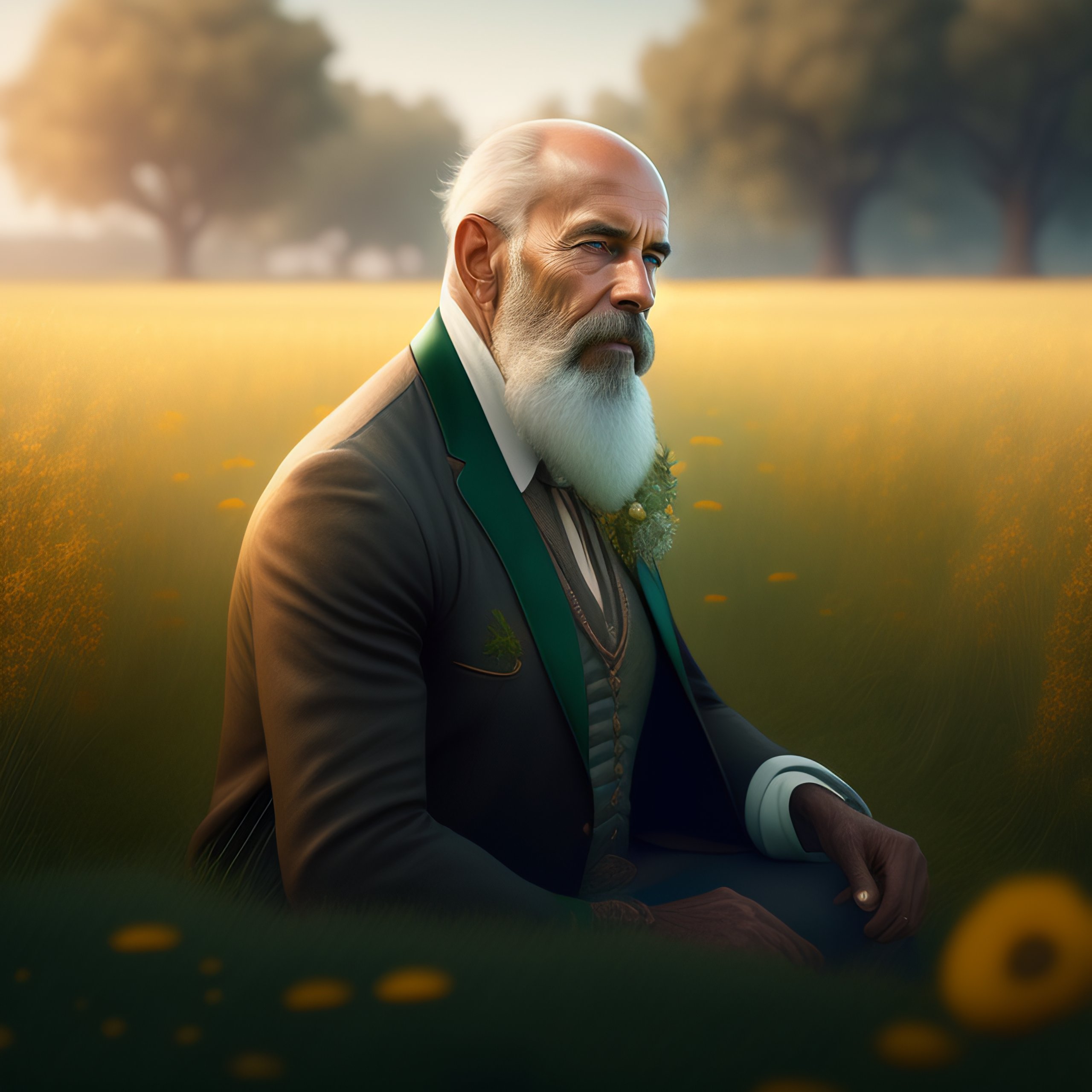 Lexica - Old yogi on a green meadow with flowers, ultra realistic ...