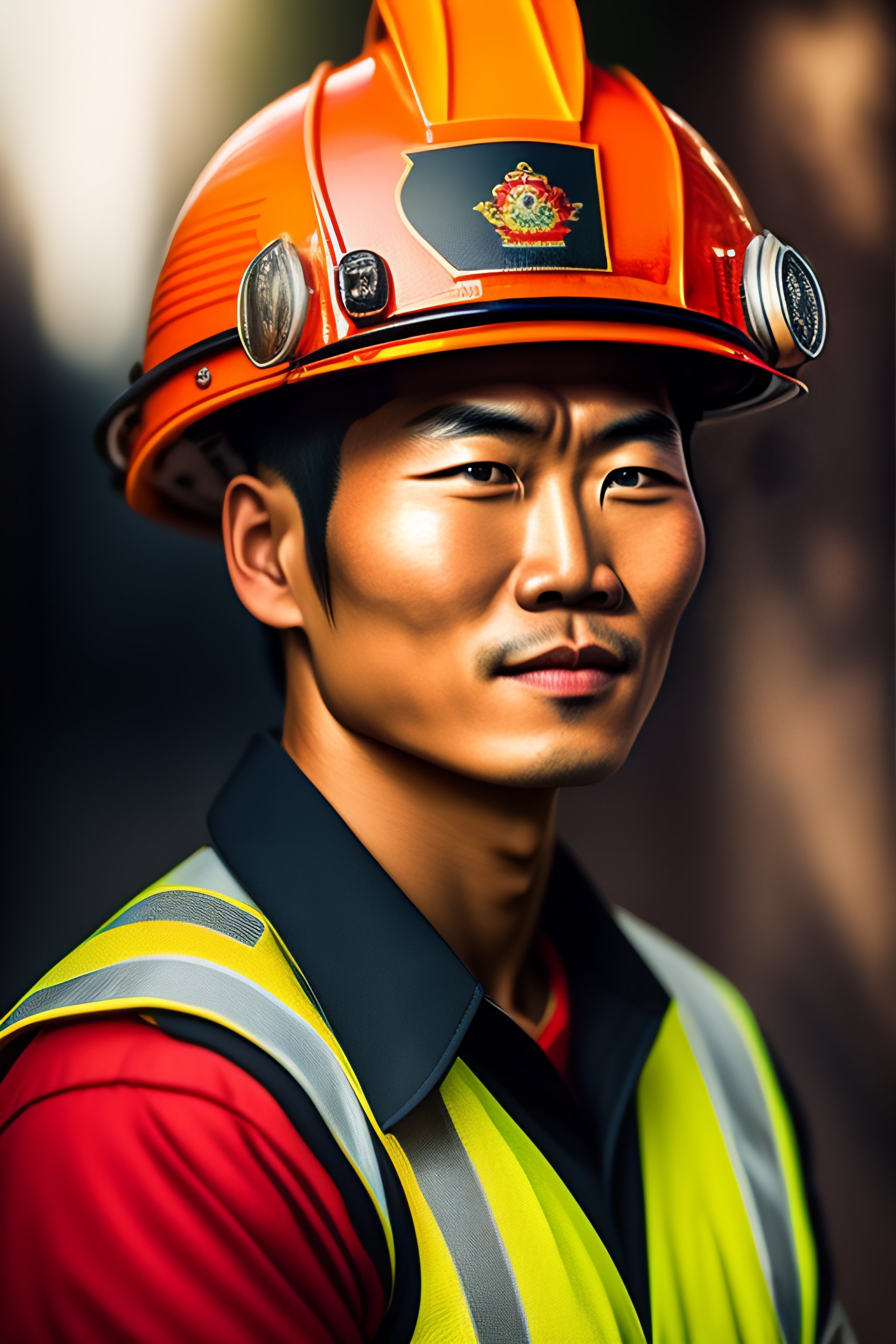 Lexica - Portrait of a male Asian firefighter