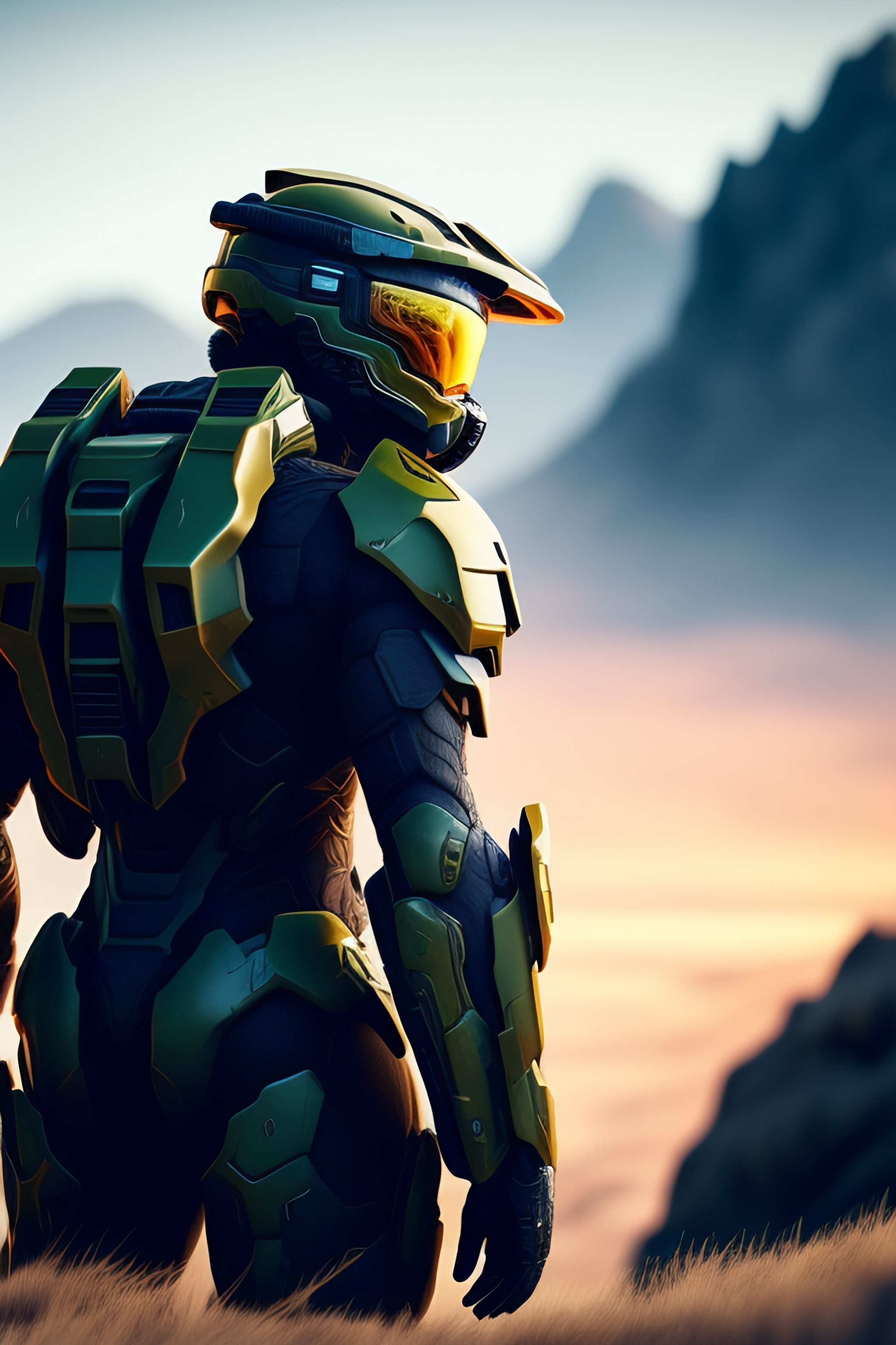 Lexica - Halo master chief on a hill, cinematic, 8 k, back view ...