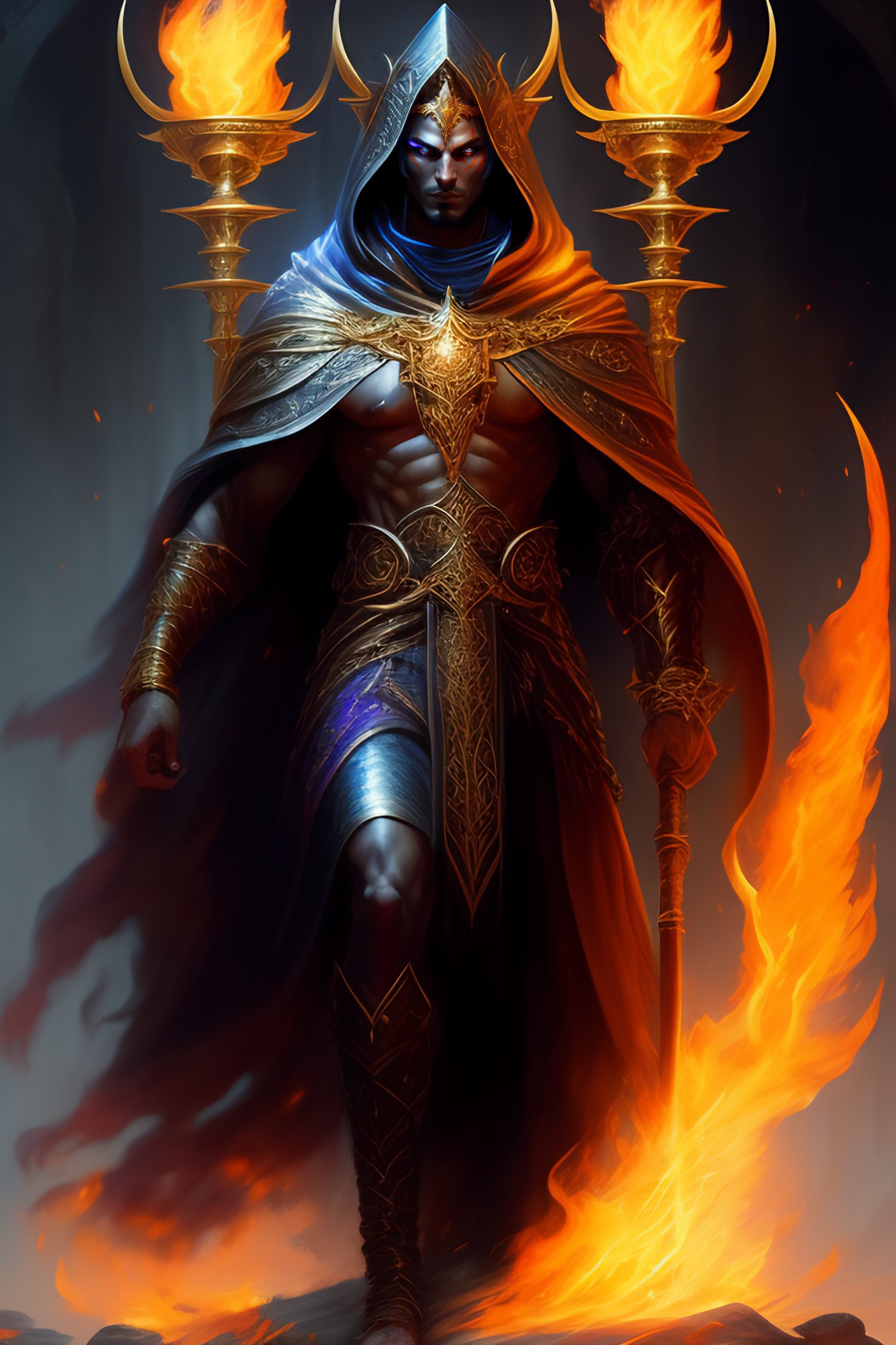 Lexica - Scene of a back view of a dark elf mage wearing a hooded tunic ...