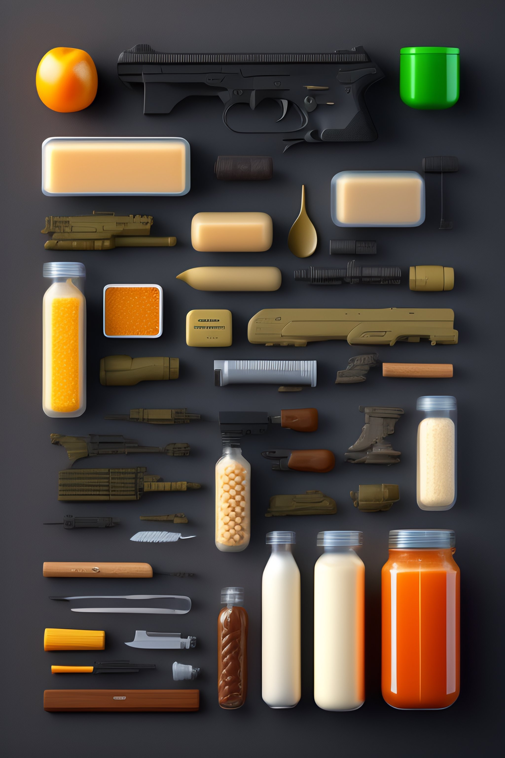 Lexica - Baby food, milk, guns, bullets, grenade, knives, weapon parts ...