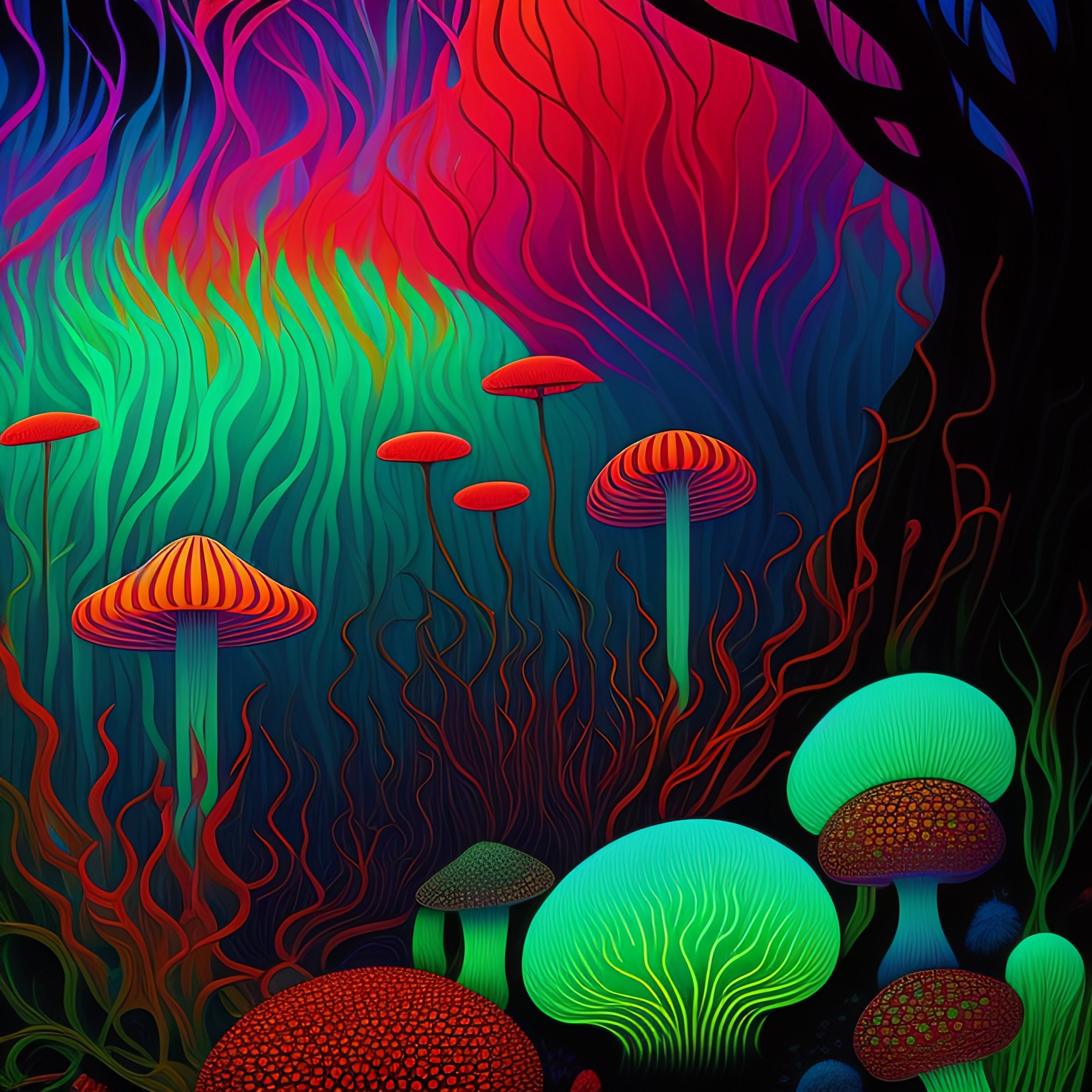 Lexica - Plethora of teal and coral mushrooms and mycelium,colorfu ...