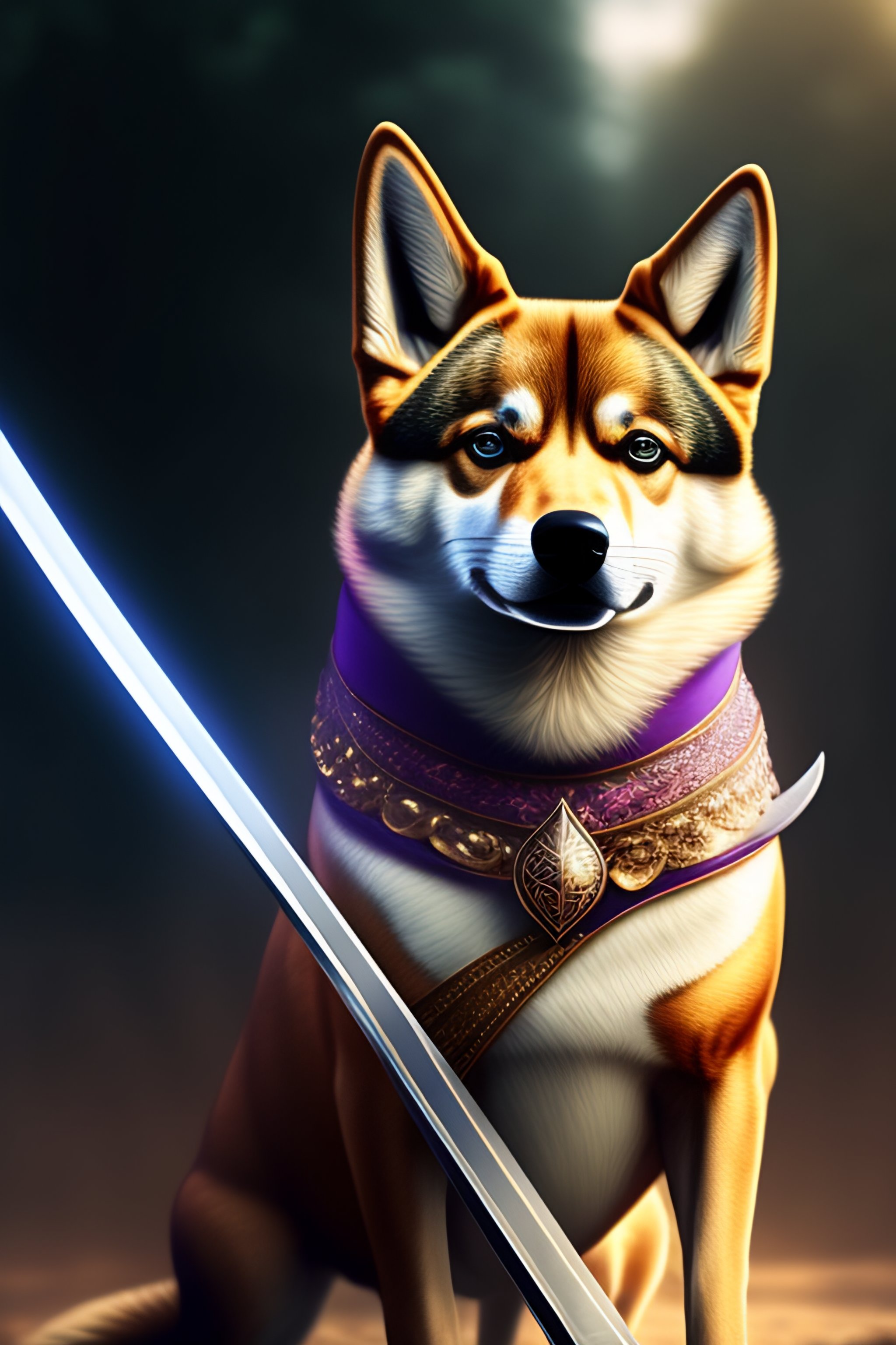 Lexica - A Doge Warrior holding a magic sword.