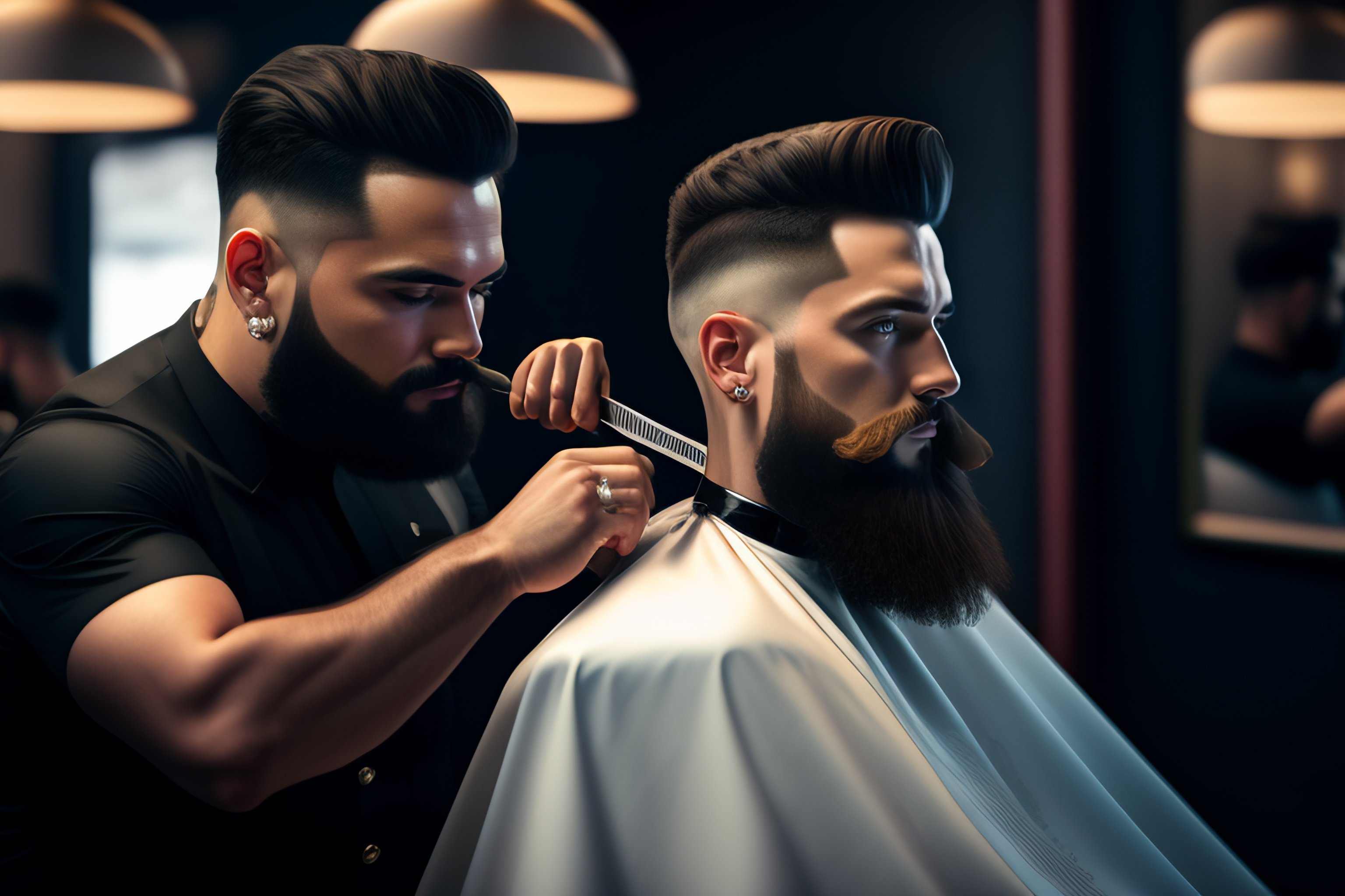 Lexica - A barber-man cutting another man's hair in a barber shop, a ...