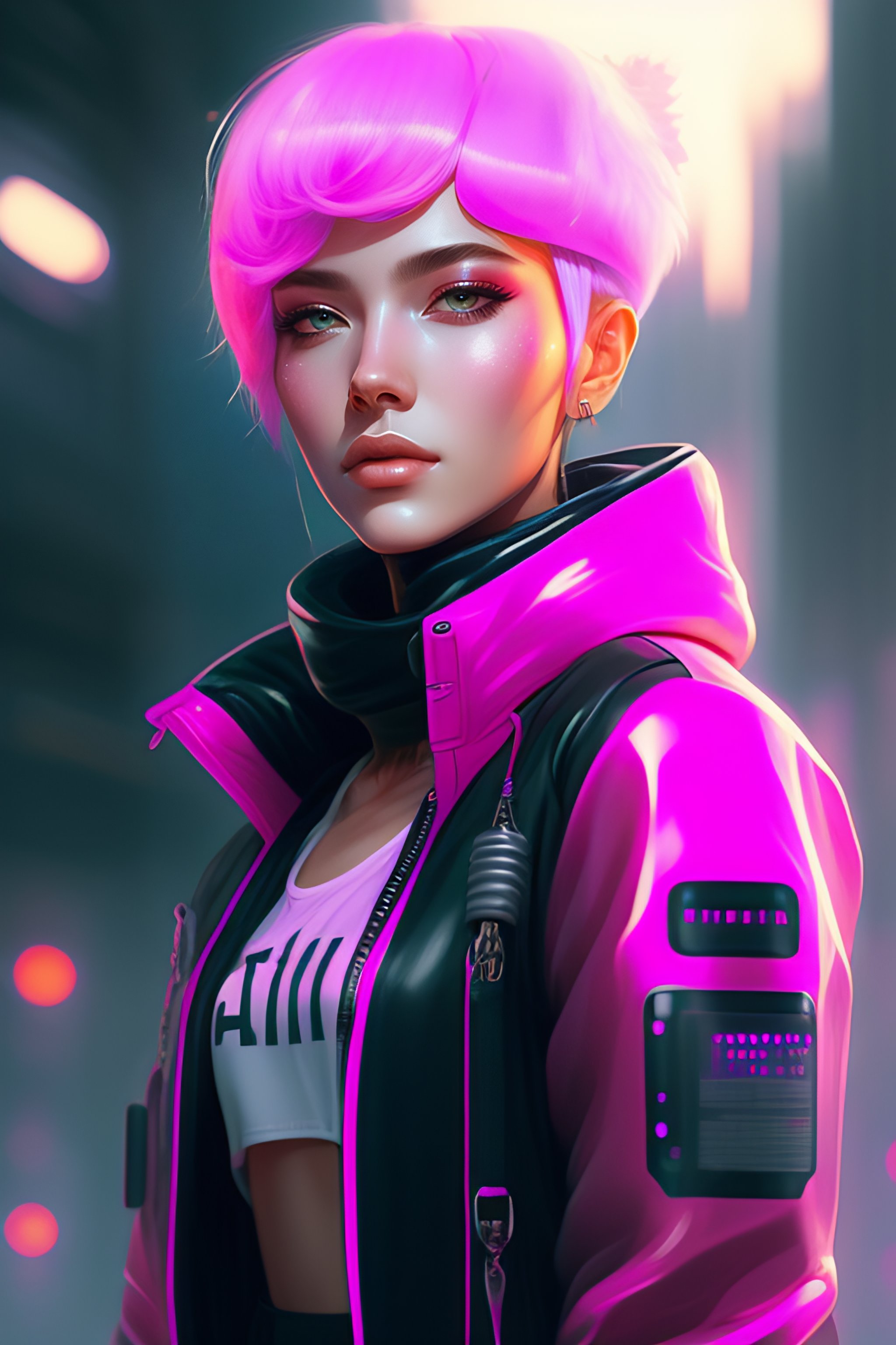 Lexica - Detailed portrait of smiling cute cyborg girl, cyberpunk ...