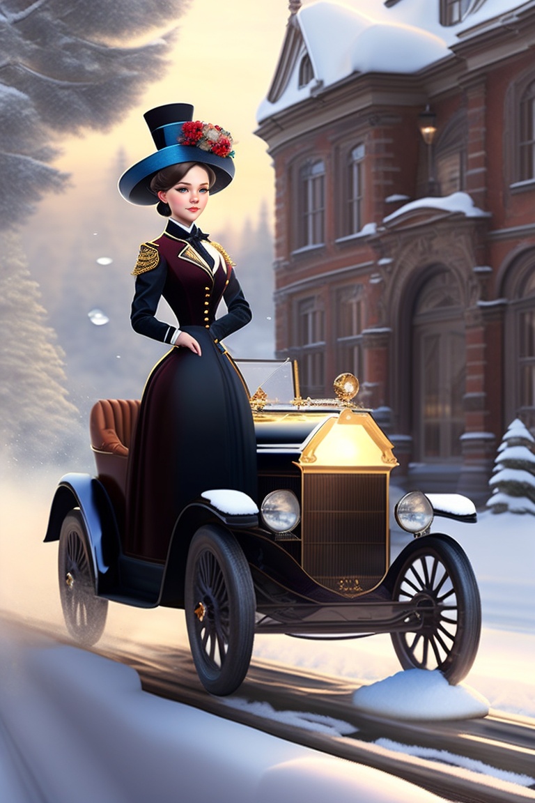 Lexica - A car of the 19th century, a girl in a tuxedo with a machine ...