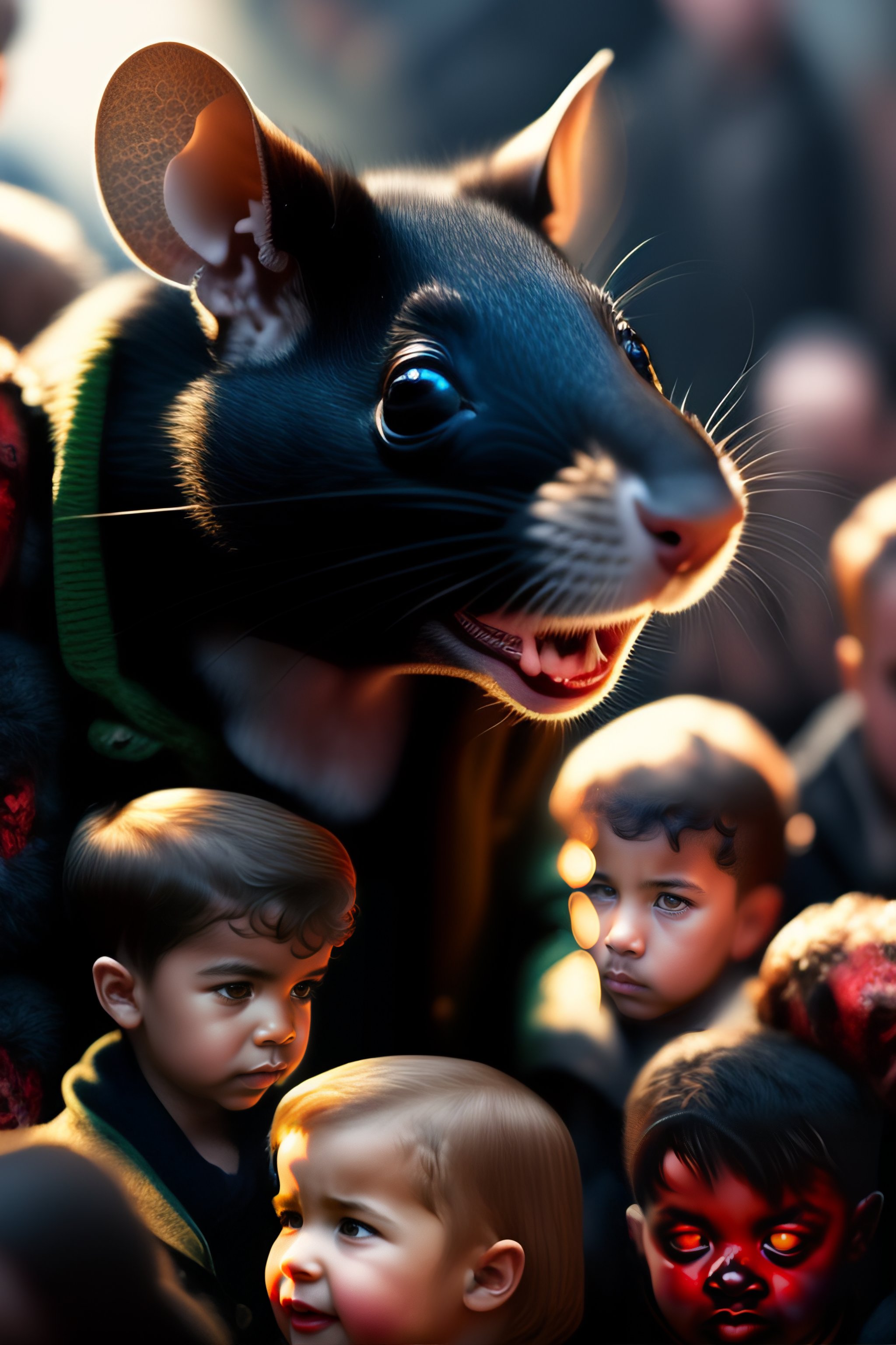 Lexica - A clothed black rat in front of a horde of zombies