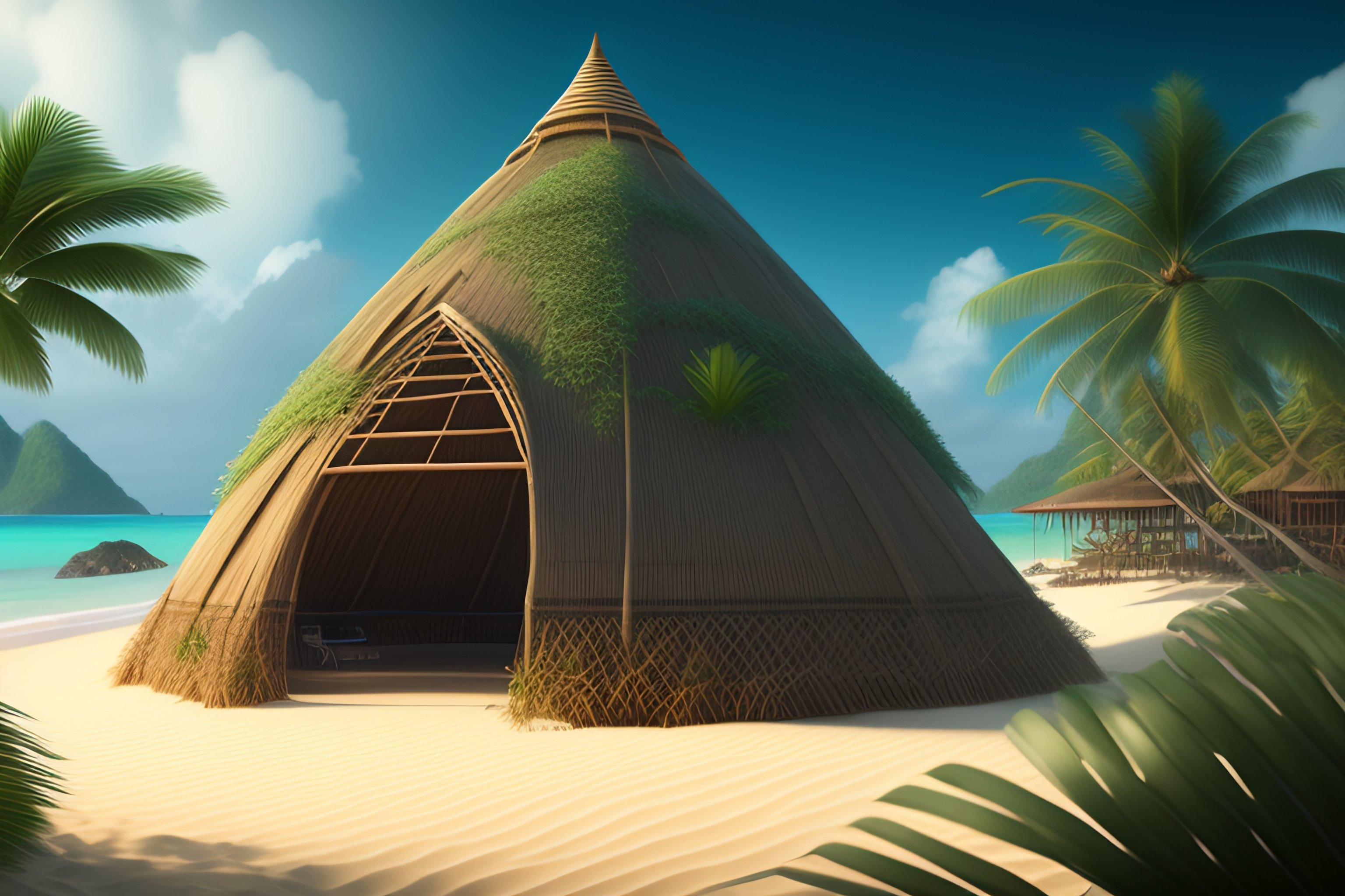 Lexica - Giant hut bamboo on tropical island beach yucca giant shells ...