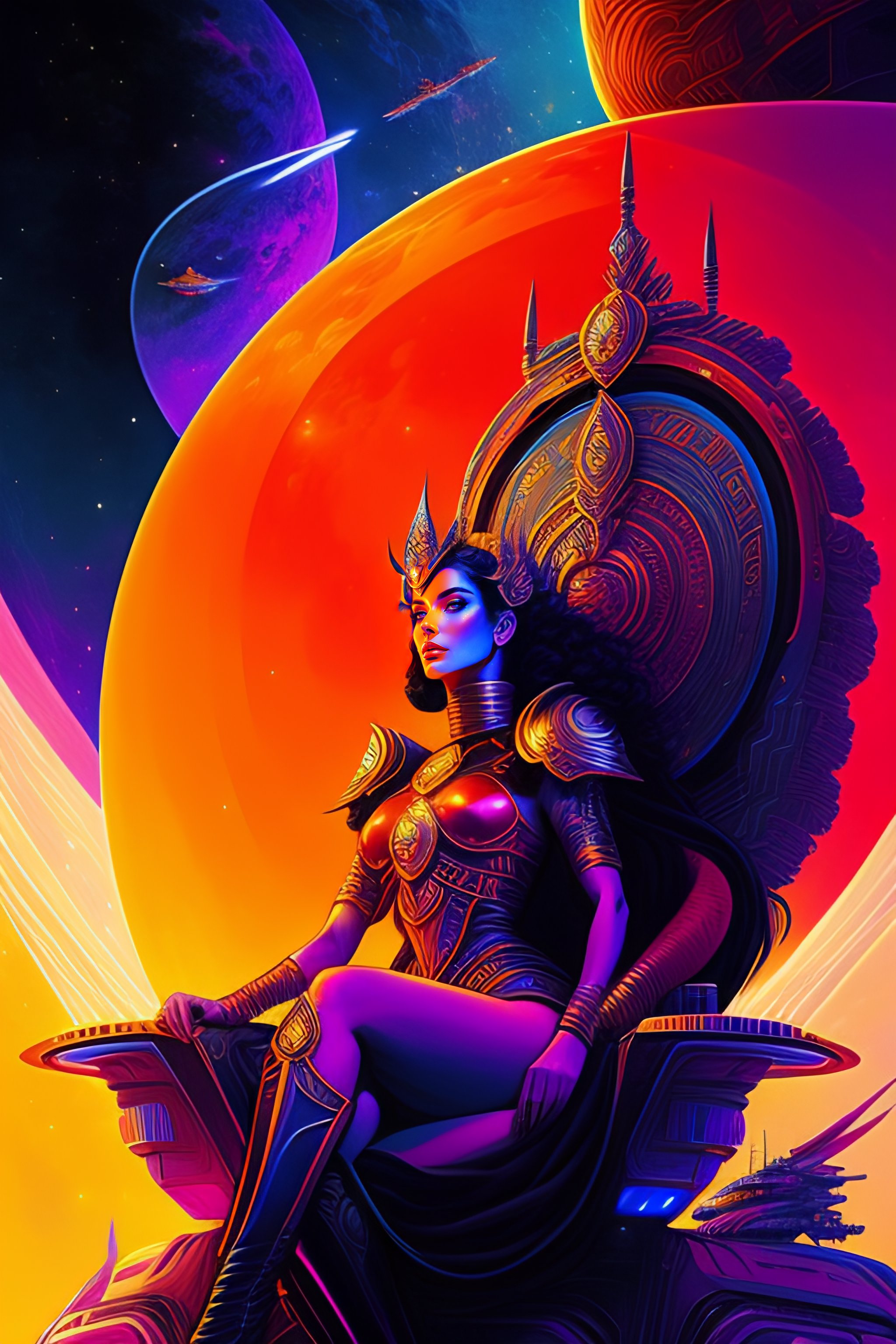 Lexica - Space commander woman sitting on throne, muted color, 4K ...