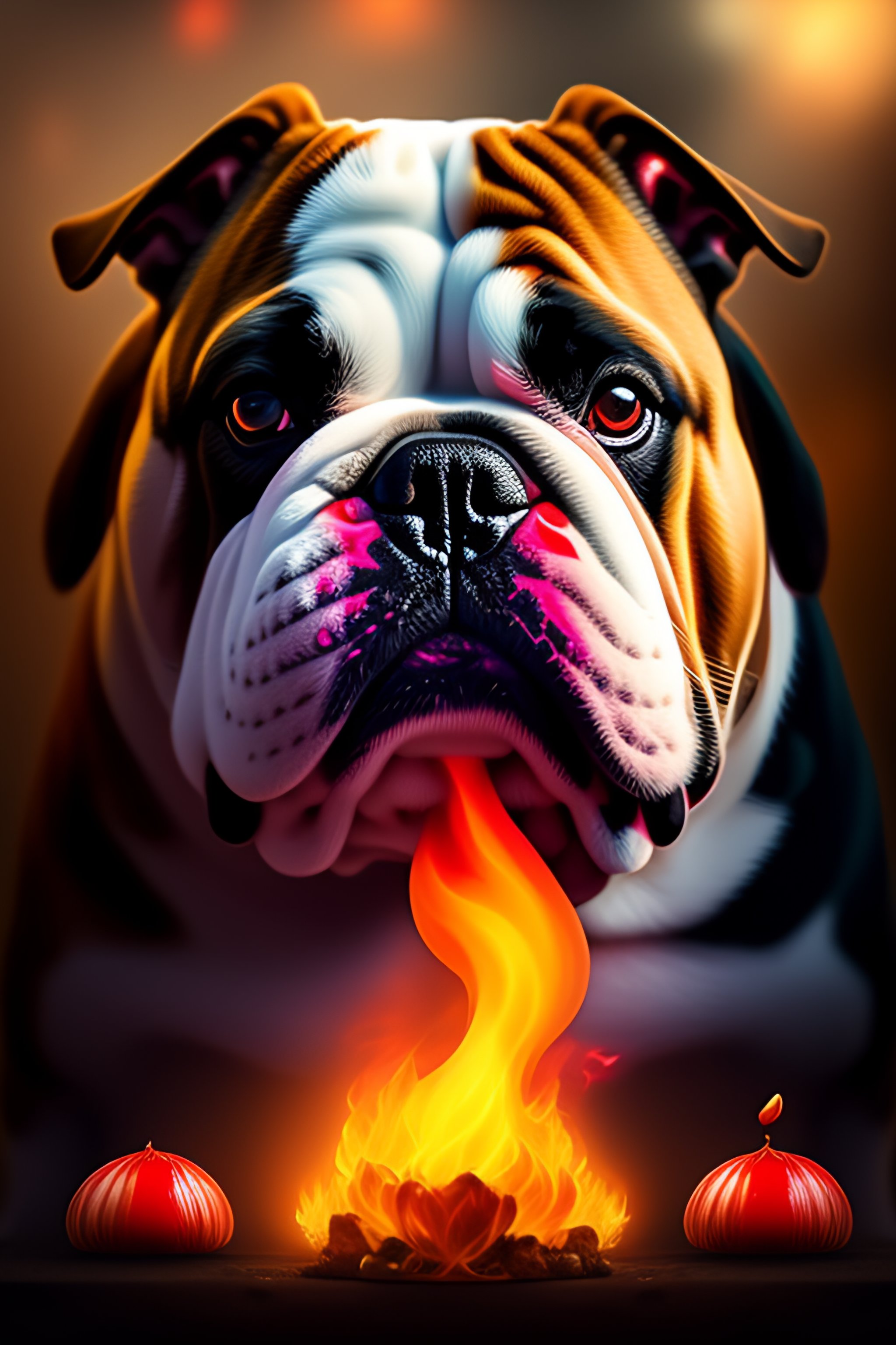 Lexica - Evil bulldog with fire from hair is looking at evil red ...