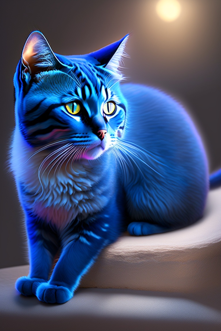 Lexica - Bathed in the soft glow of moonlight, a blue cat poses ...