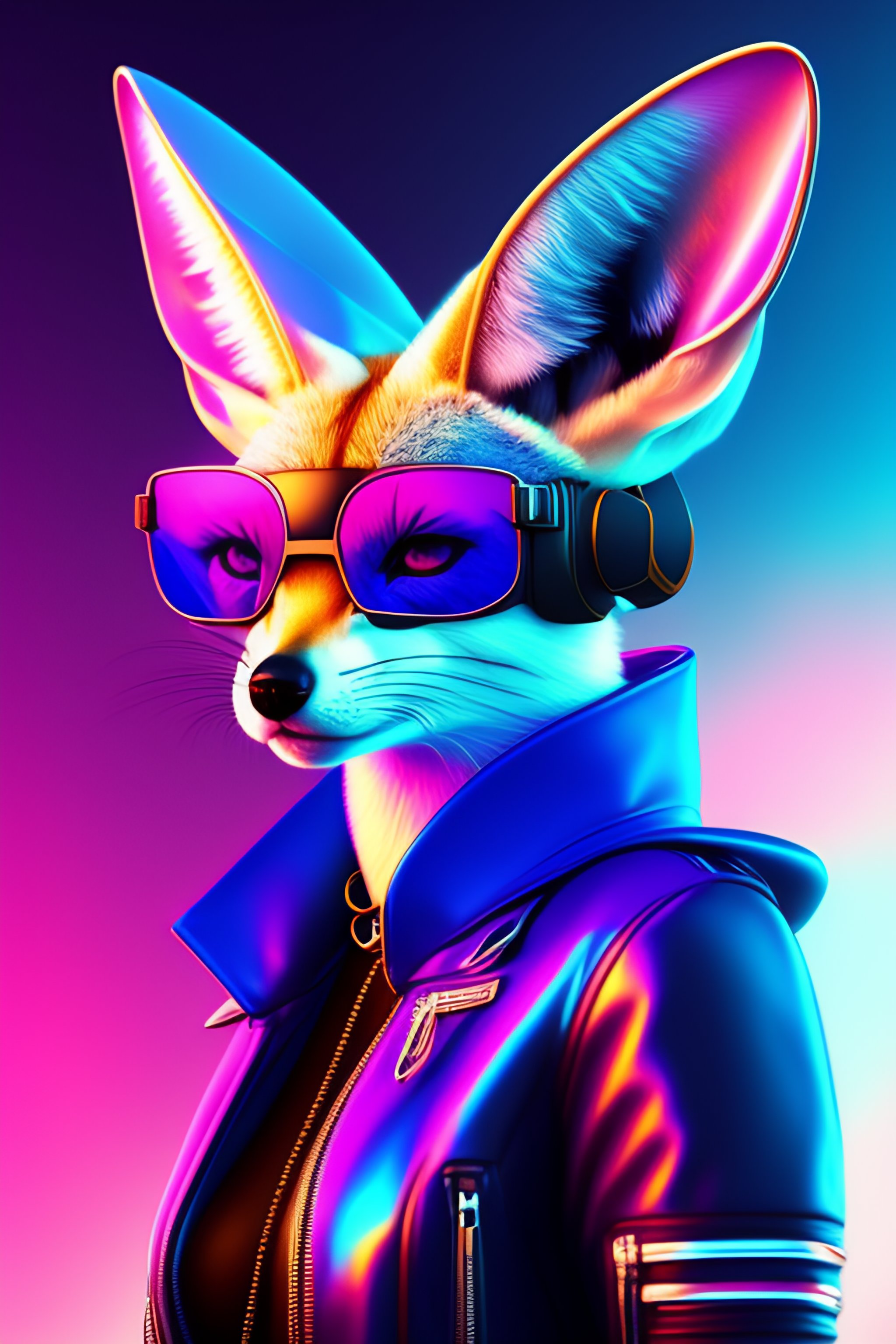 Lexica - Fennec fox, pink and blue mohawk hairstyle, furry, aviator ...