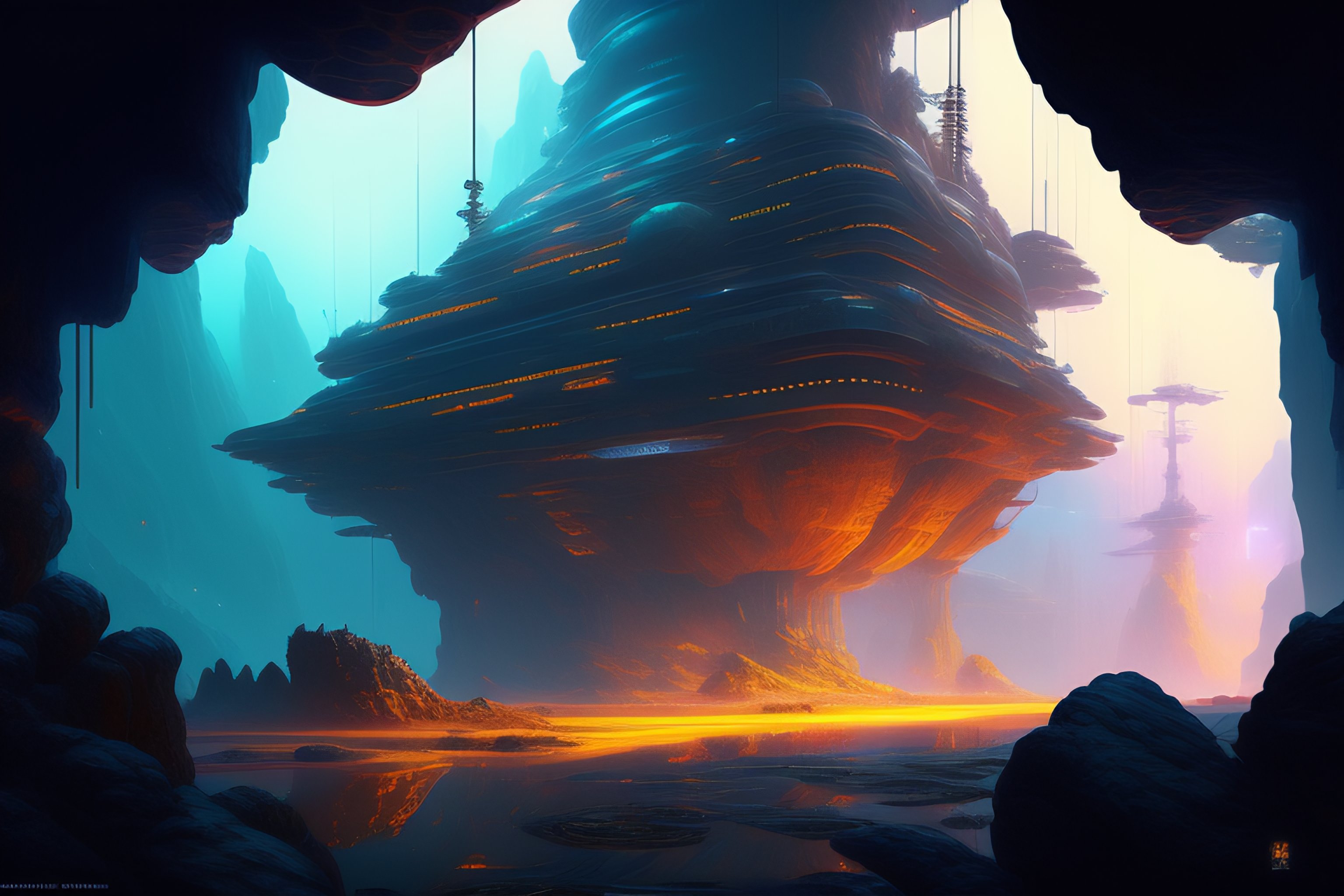 Lexica - A painting of a sci - fi cyberpunk cave full of technology by ...