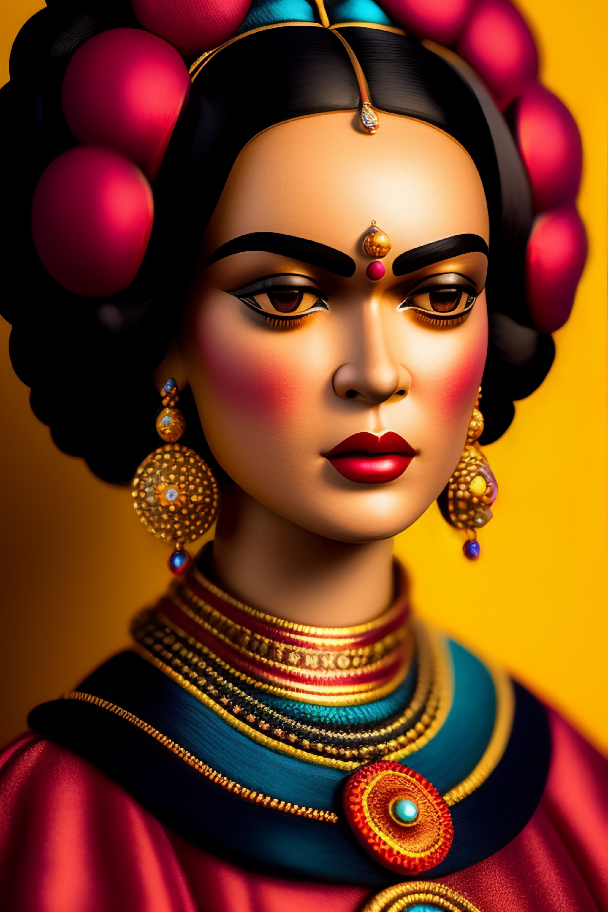 Lexica - Closeup portrait of tin toy Frida Kahlo, depth of field, zeiss ...