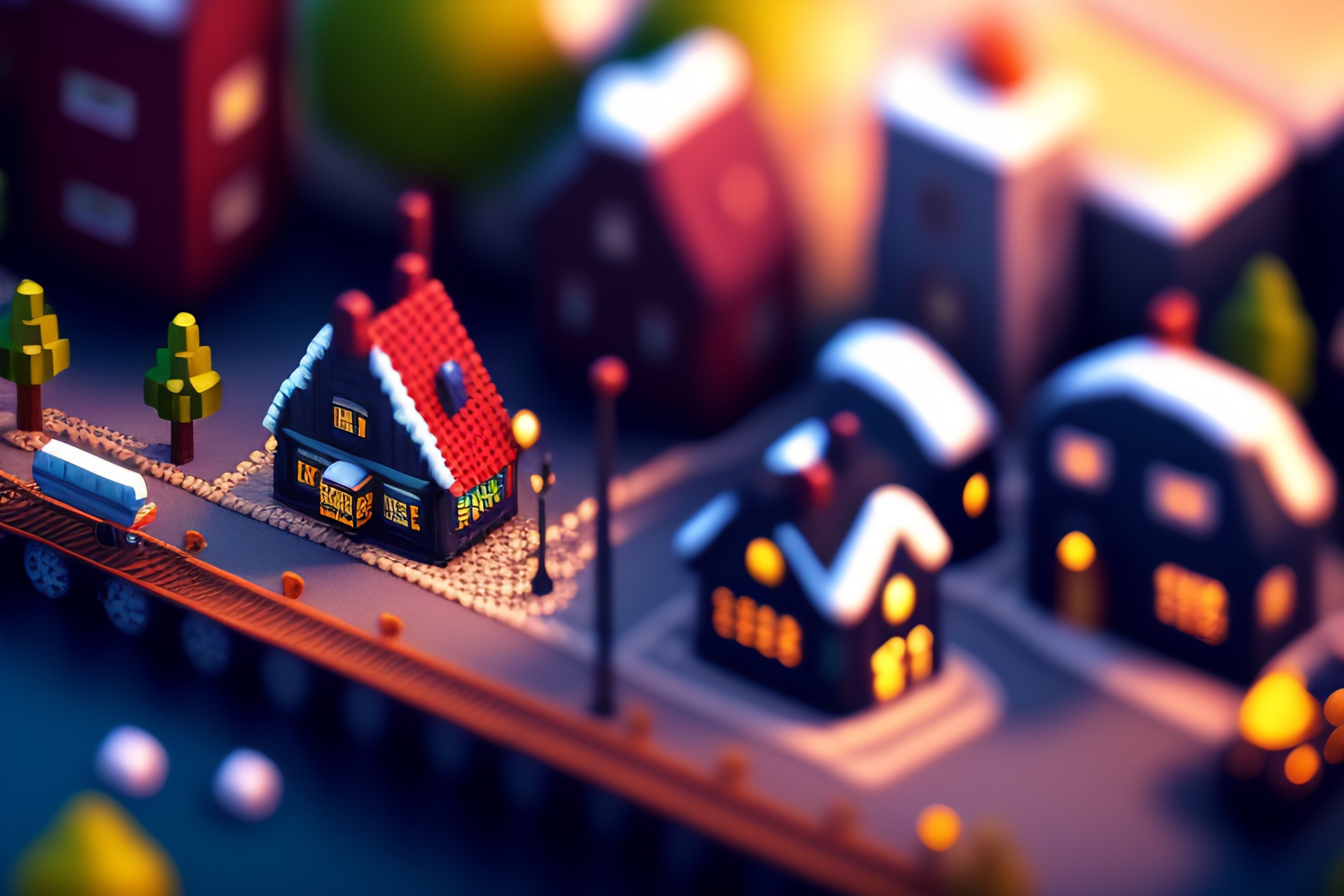 Lexica - Isometric norwegian town, unreal engine voxel render, pixel art