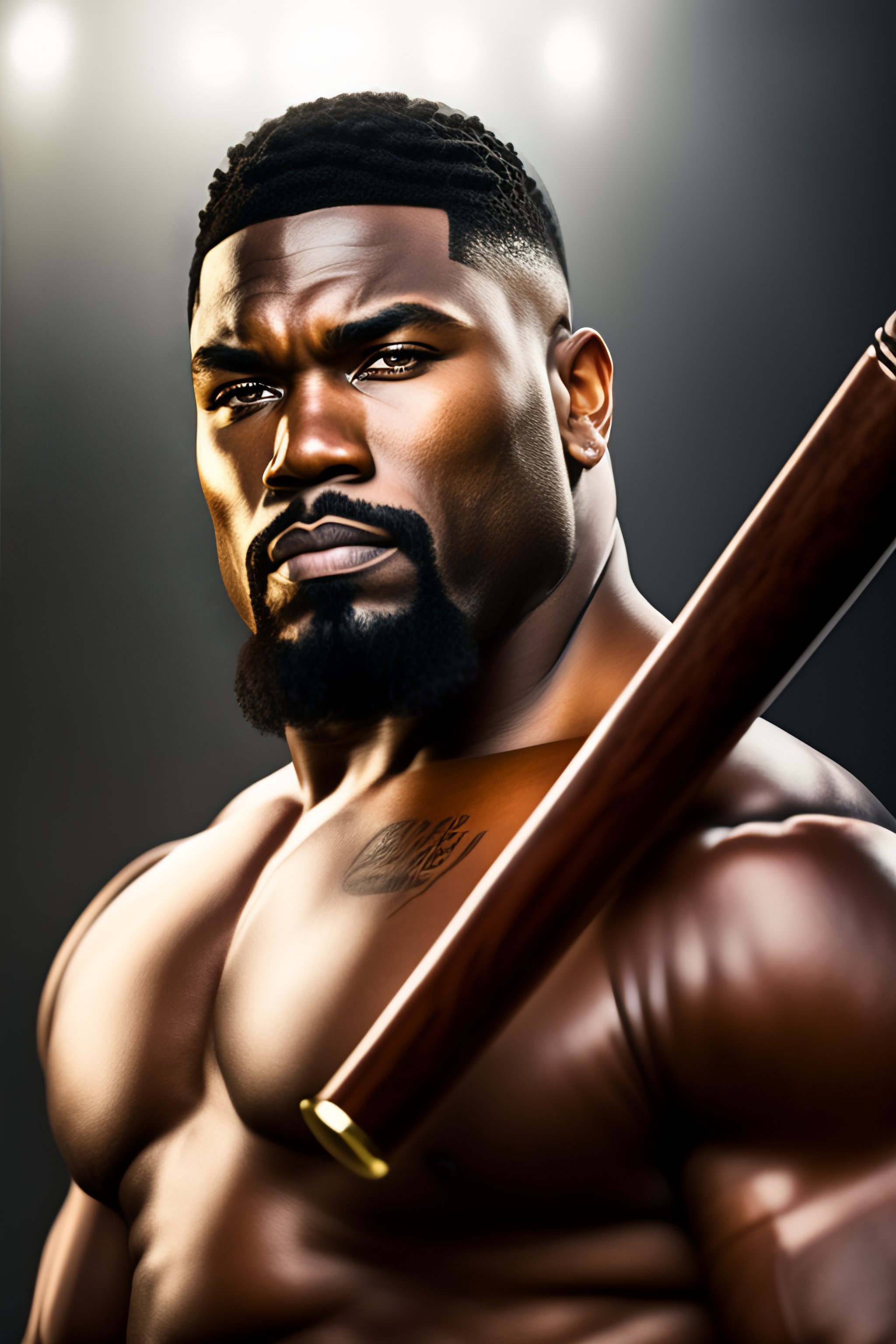 Lexica - Brute champion, savage, human, full size portrait, holding a huge hammer