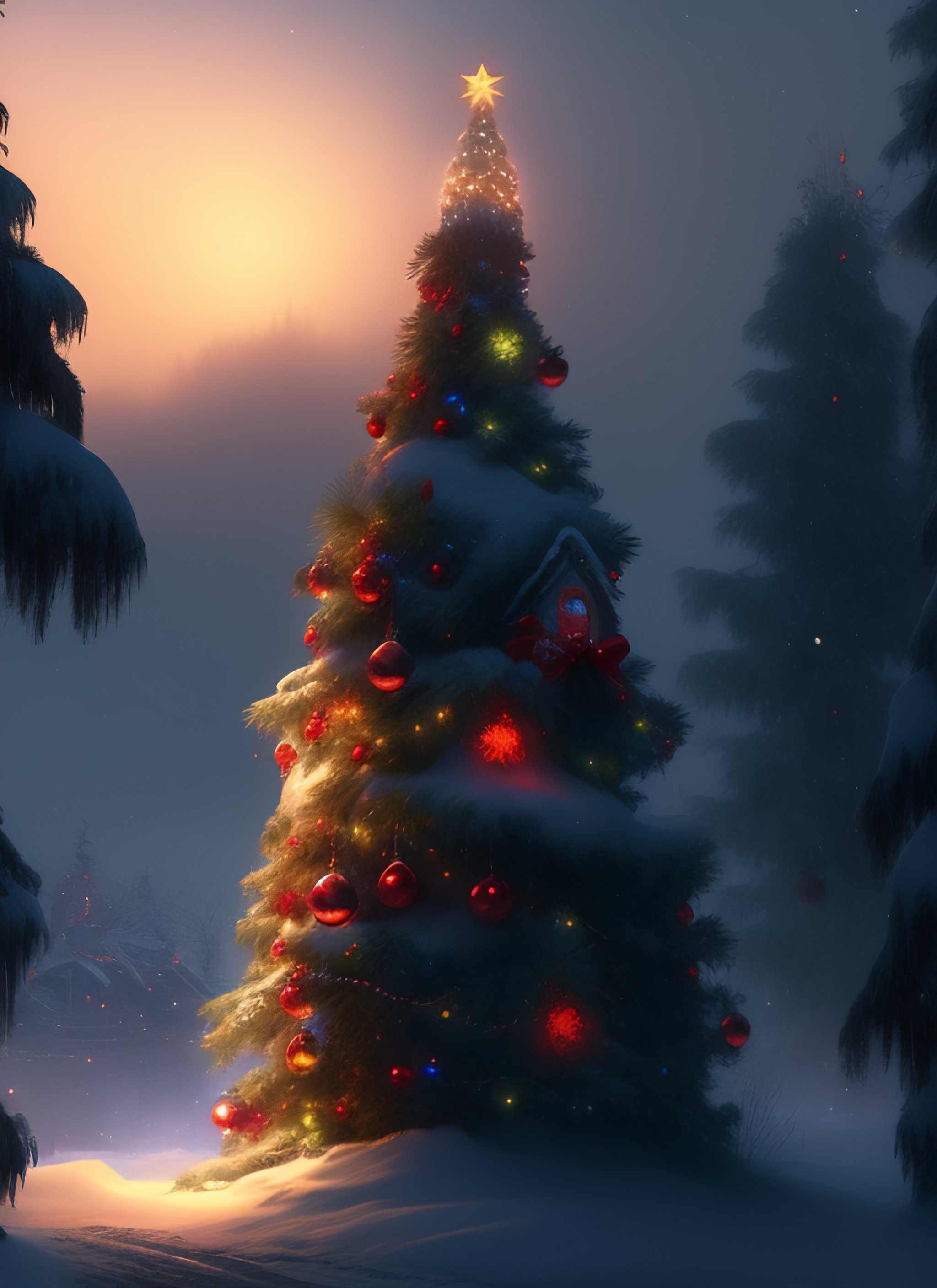 Lexica - A lonely christmas tree surrounded by krampus like monsters ...