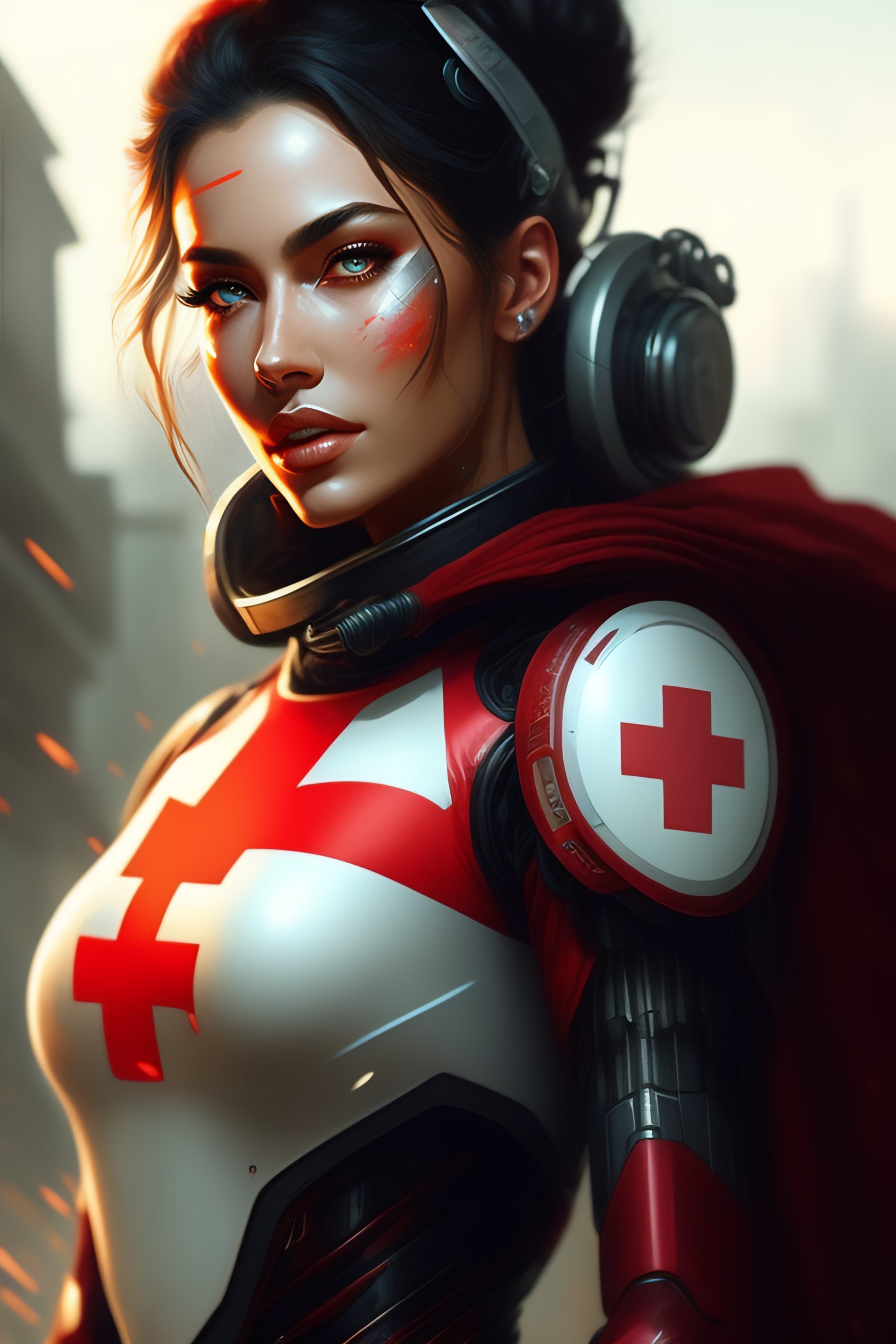 Lexica - A cyborg machine wearing red cross and helping in response to ...